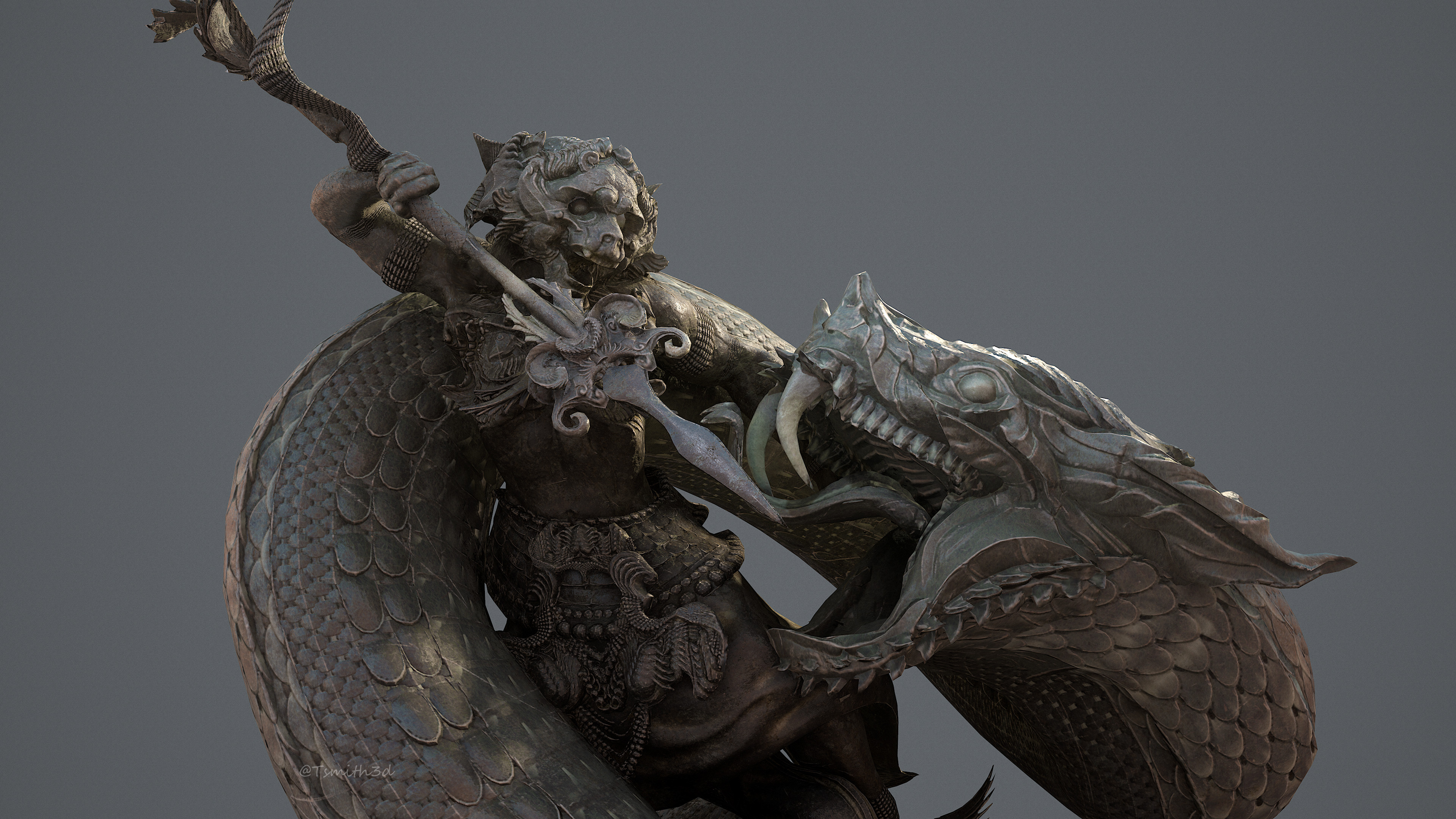 Tyler Smith - Warrior Slaying Serpent Demon Statue
