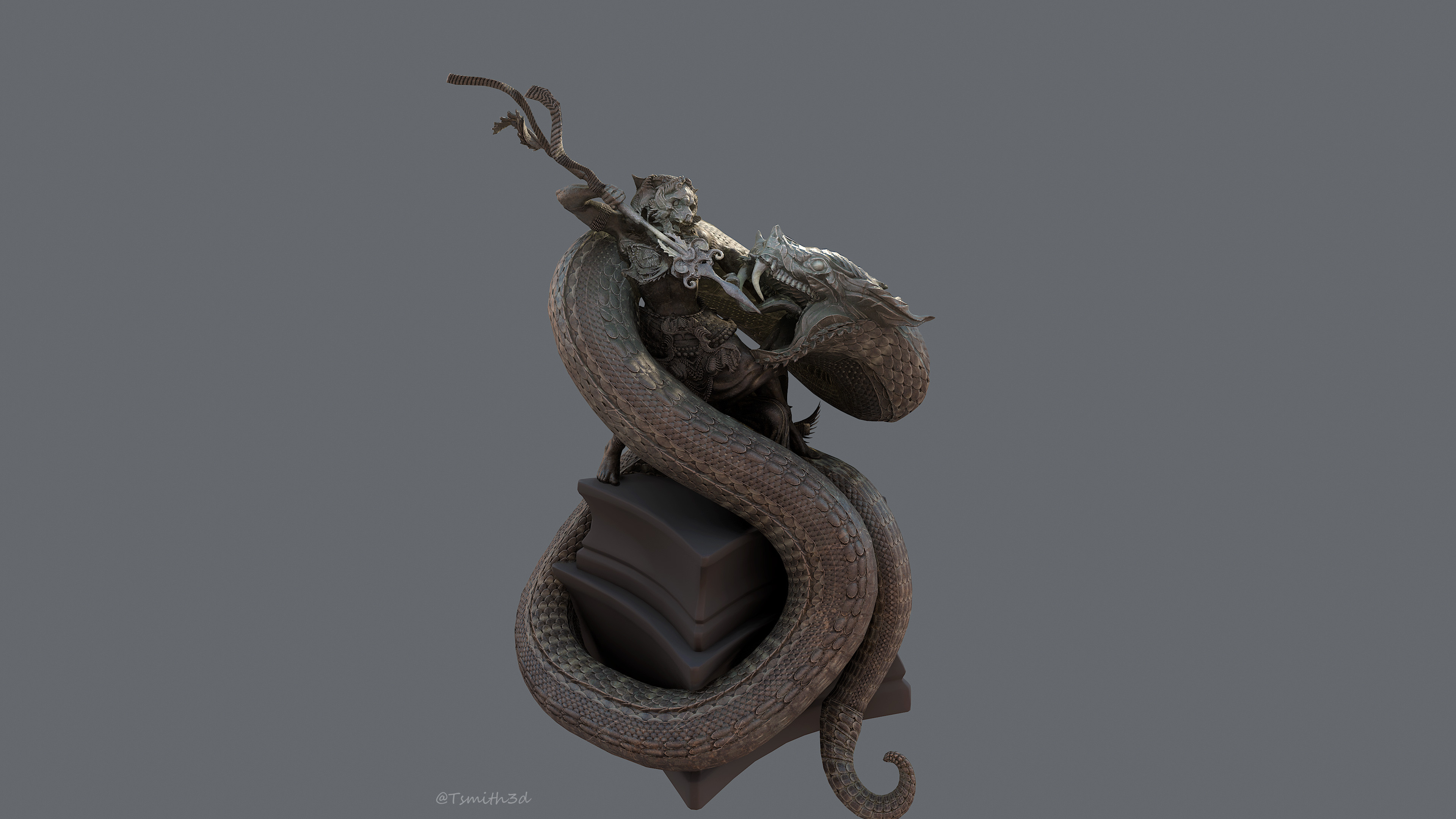 Tyler Smith - Warrior Slaying Serpent Demon Statue