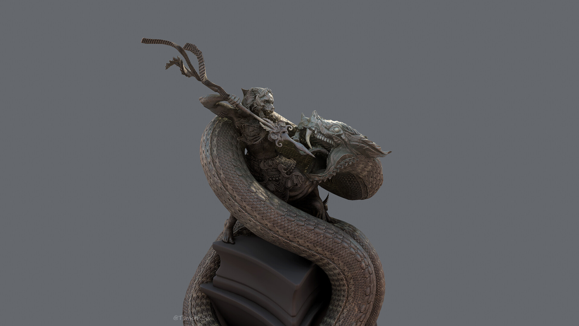 Tyler Smith - Warrior Slaying Serpent Demon Statue