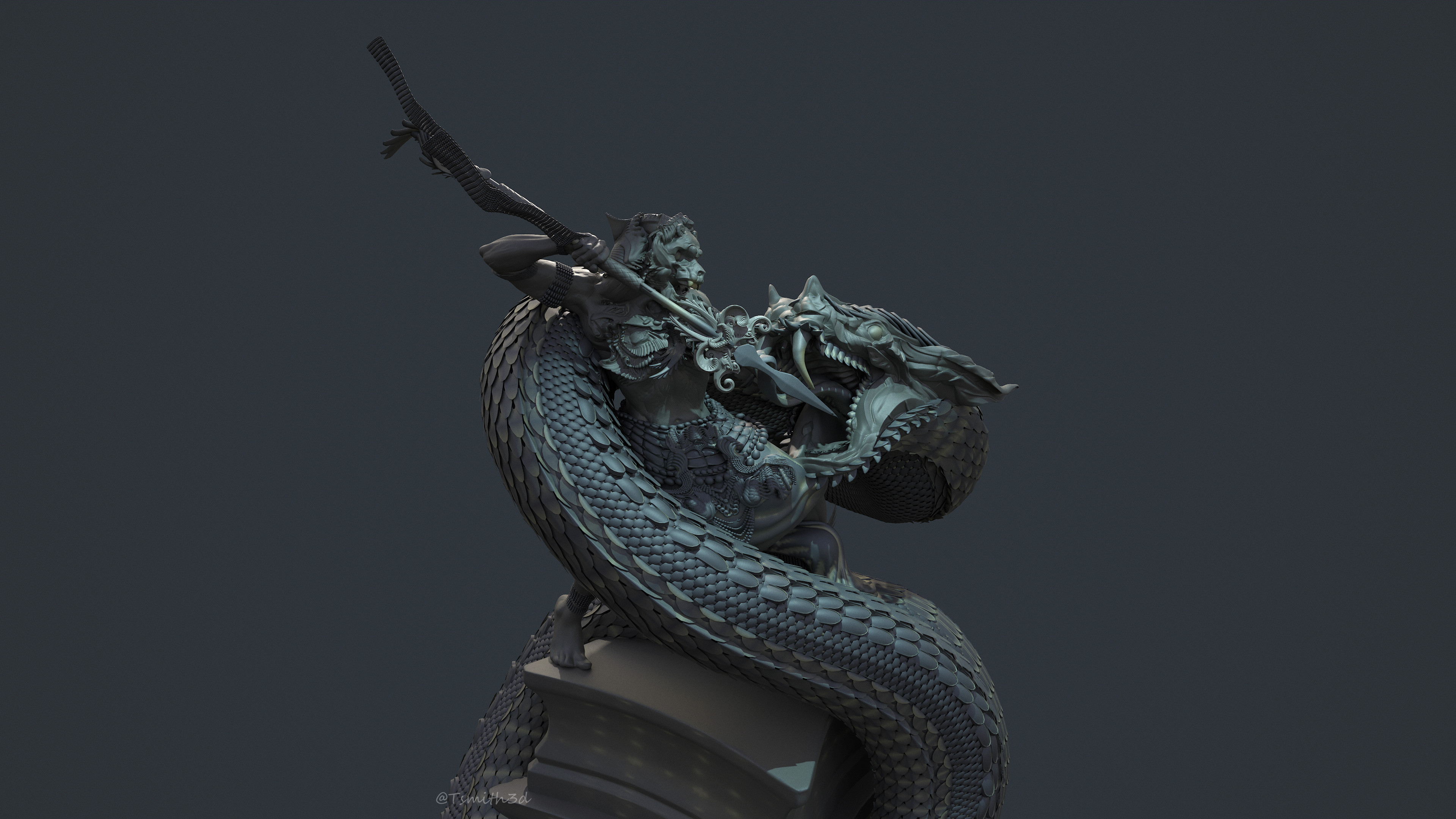 Tyler Smith - Warrior Slaying Serpent Demon Statue