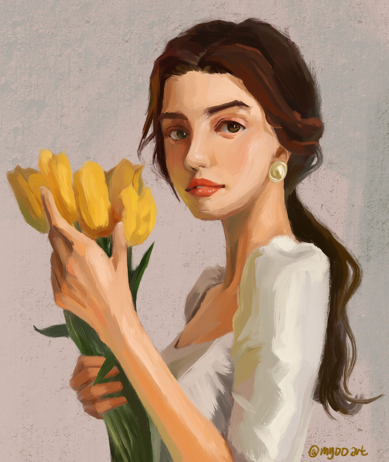 Min Yoo - Lady with yellow tulips