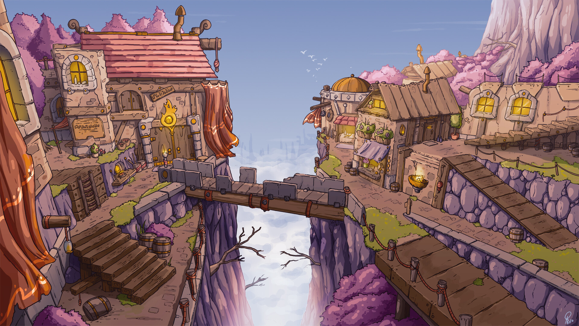 ArtStation - Cliff top merchant village