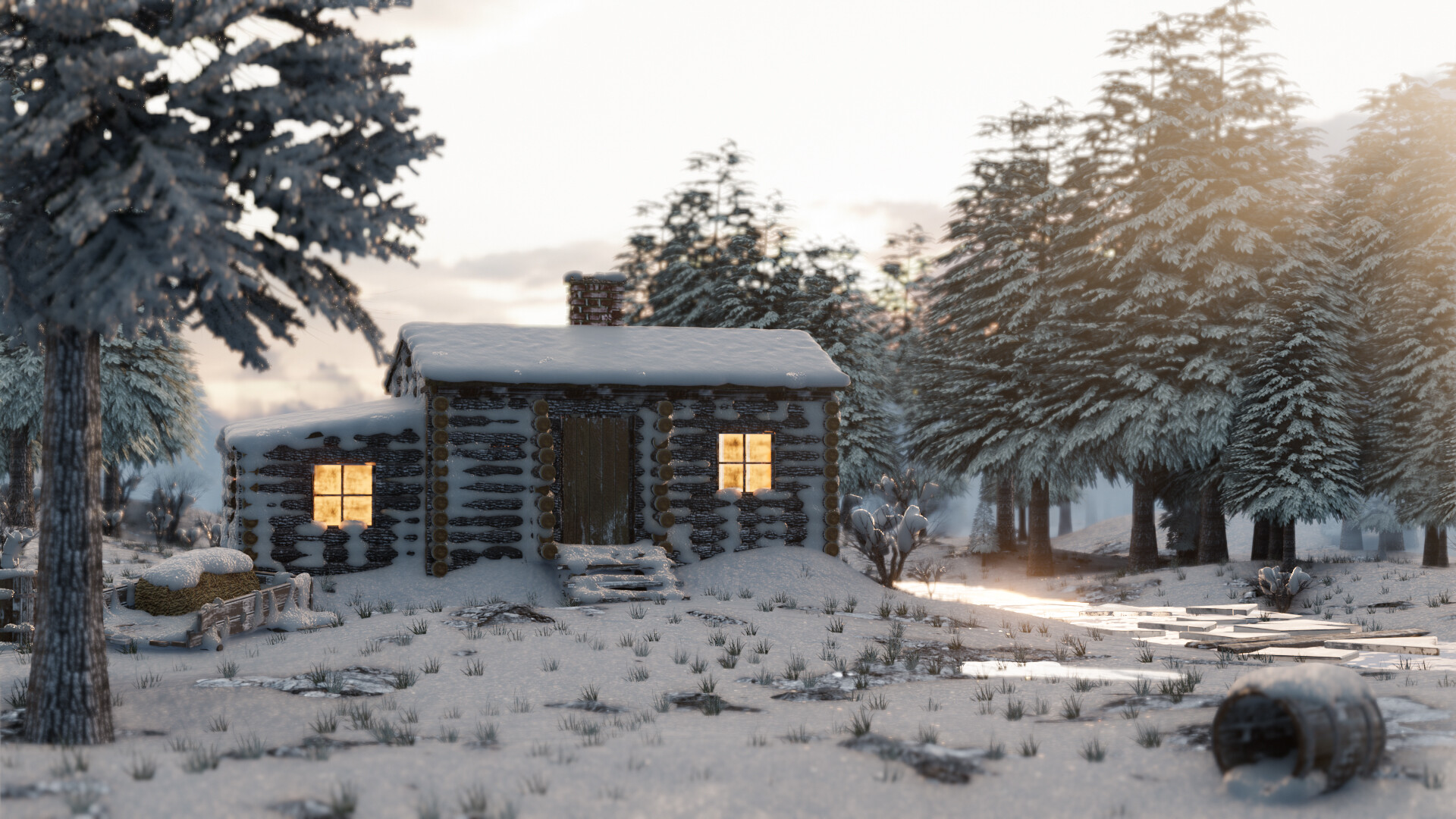 ArtStation - Hut In A Snowy Forest