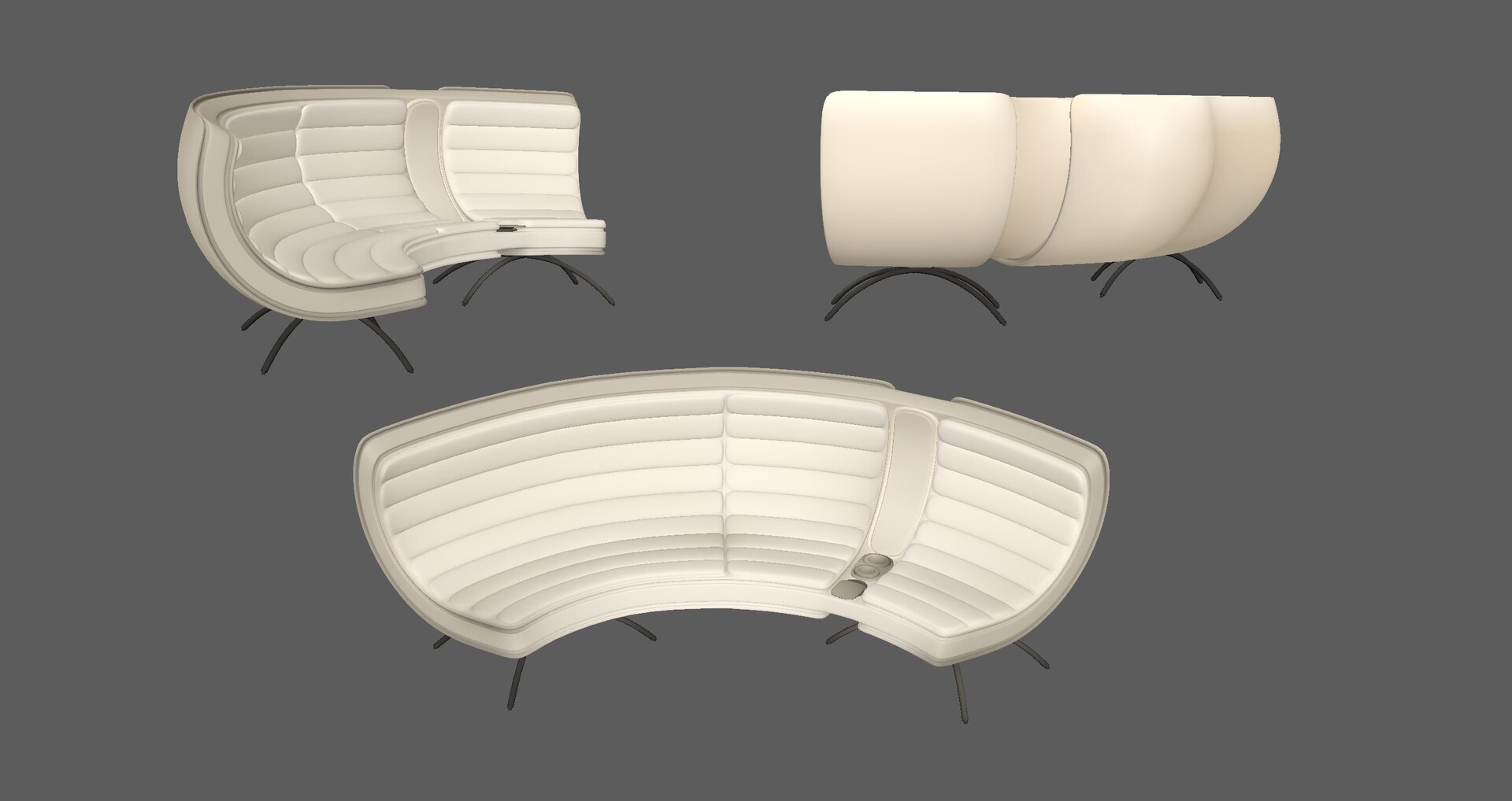 ArtStation - 3d Curved Deco Cream Leather Sofa
