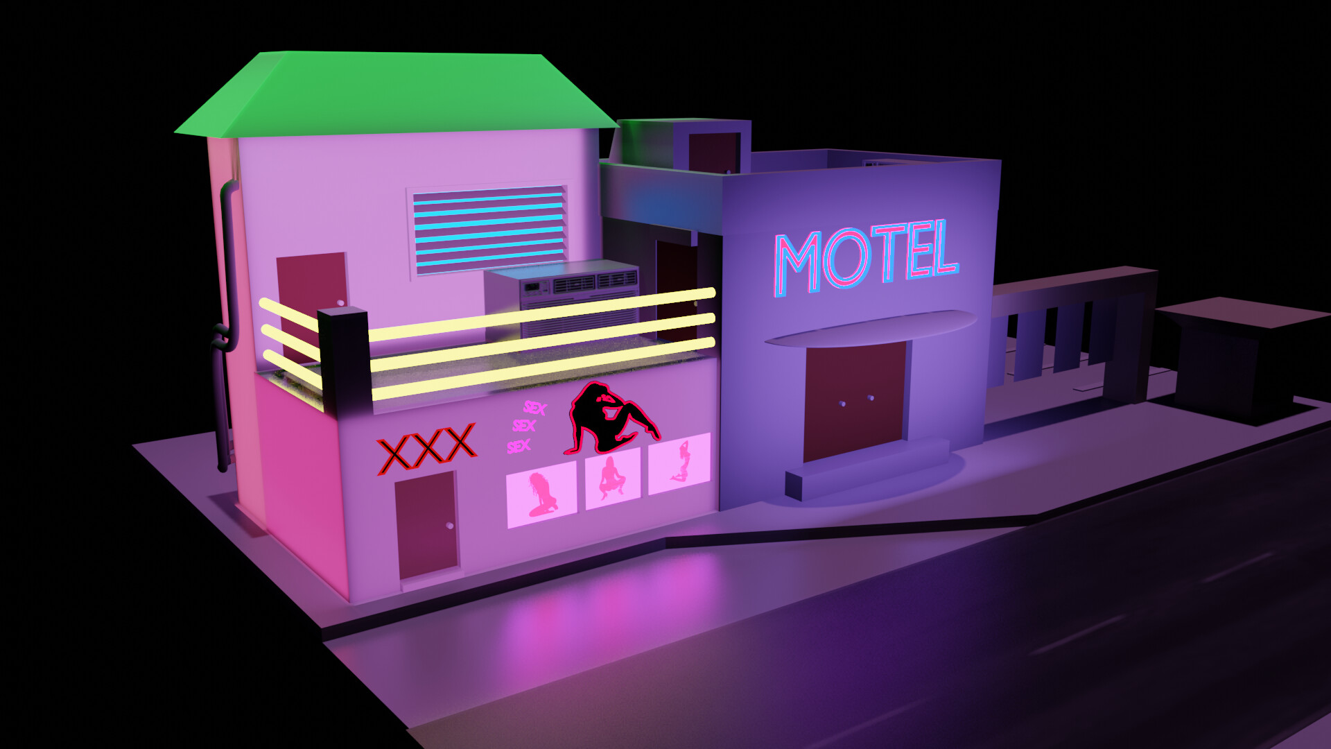 ArtStation - Low Poly Neon Buildings