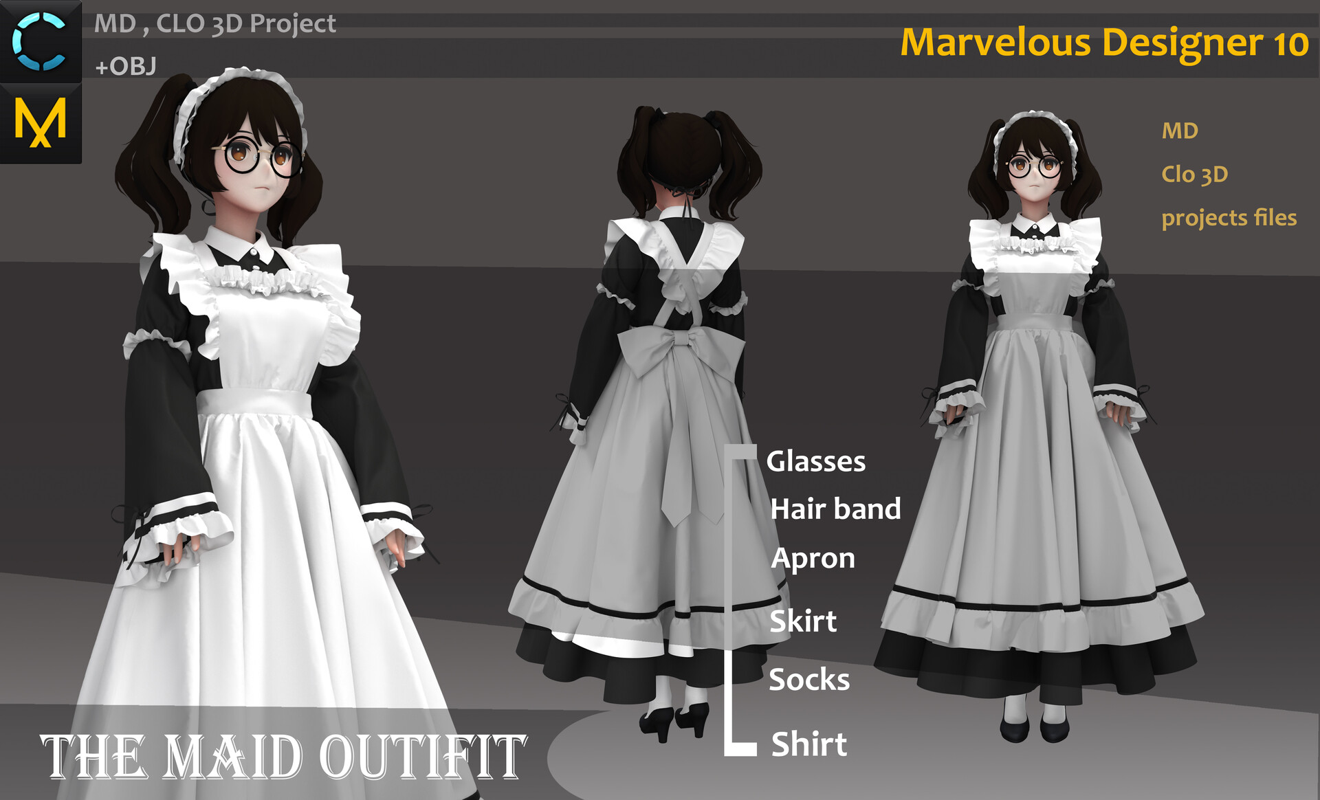 ArtStation - Maid Uniform Dress_Maid Clothes Uniform_Marvelous designer