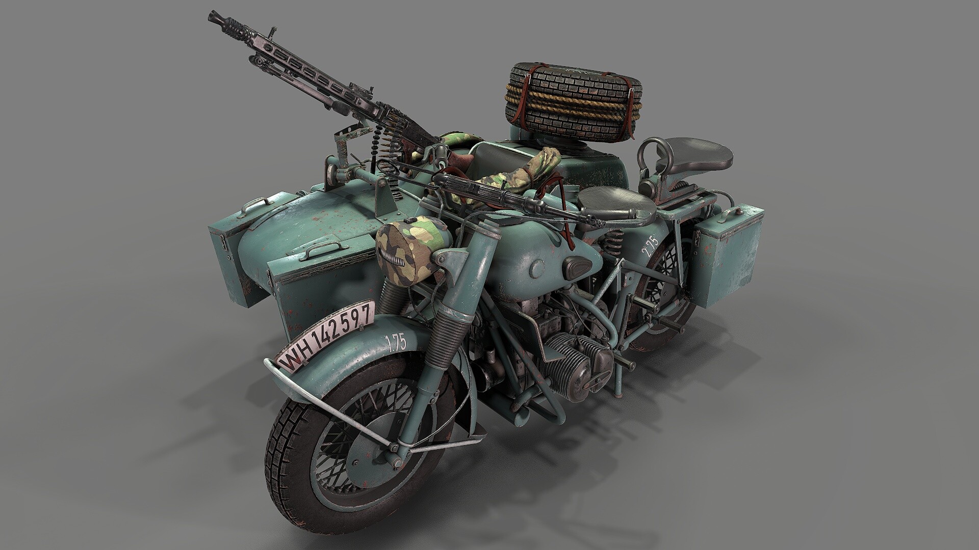 ArtStation - German motorcycle with sidecar WW2 Shwarz Grau 3d model