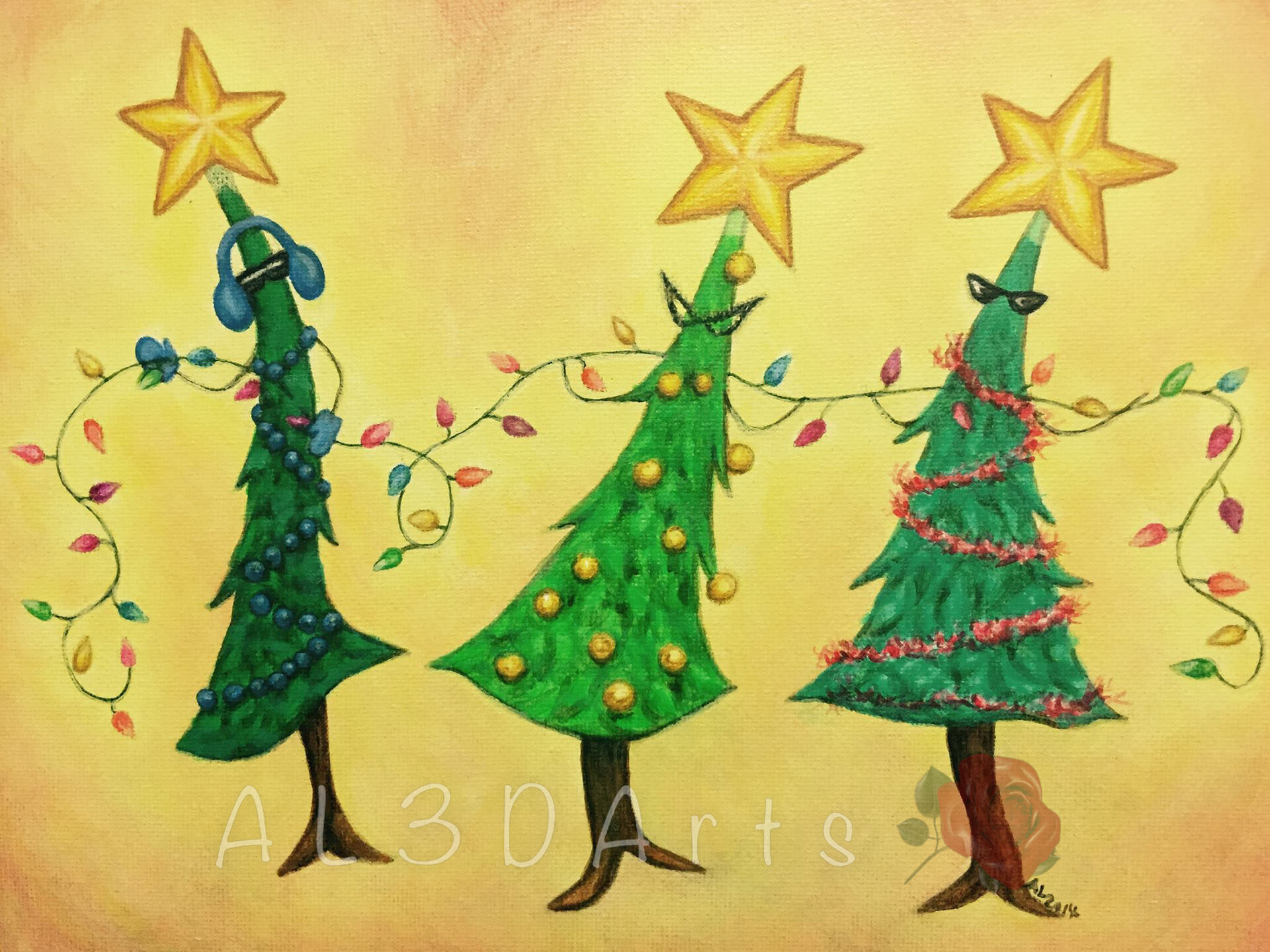 Whimsical Christmas Tree Paintings