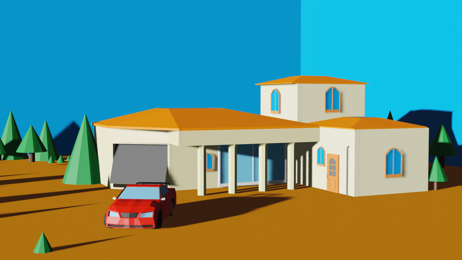 Walid - Low Poly Car in front of house