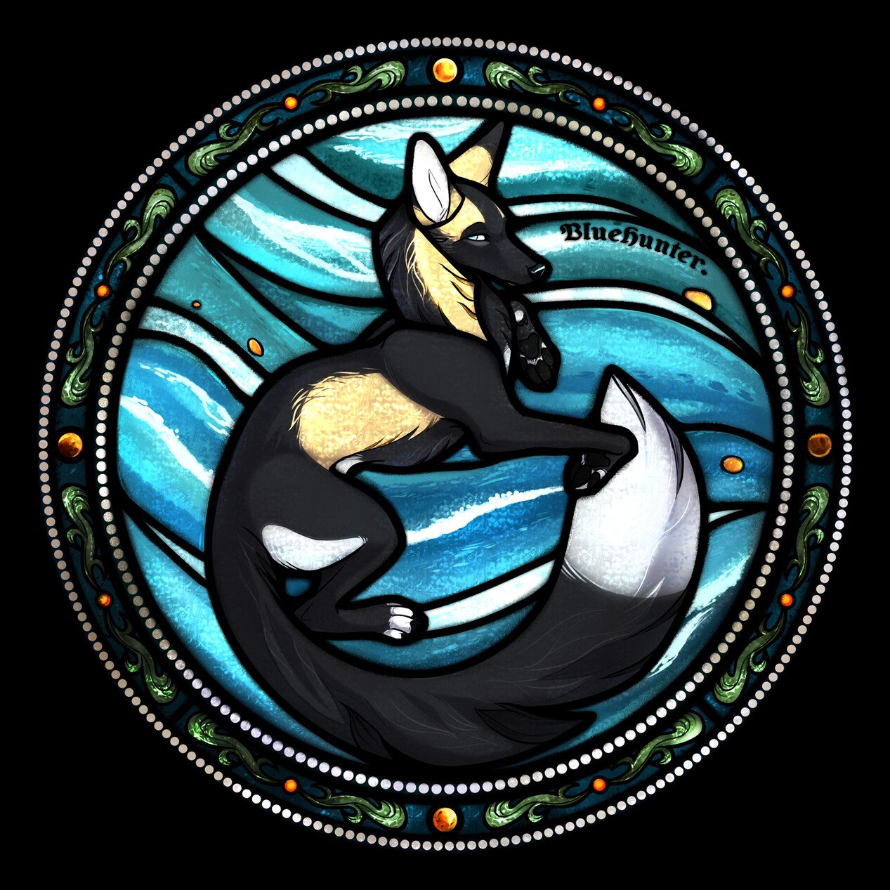 Blue Hunter - Digital Stained glass portrait - Meerestanz