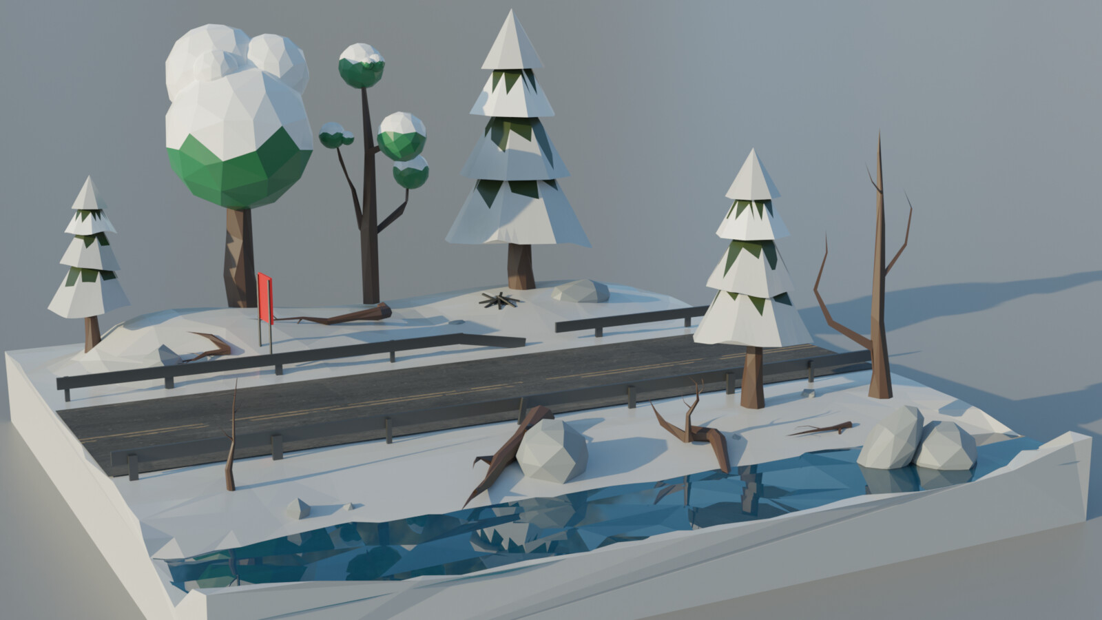 Daxy - Low Poly winter road