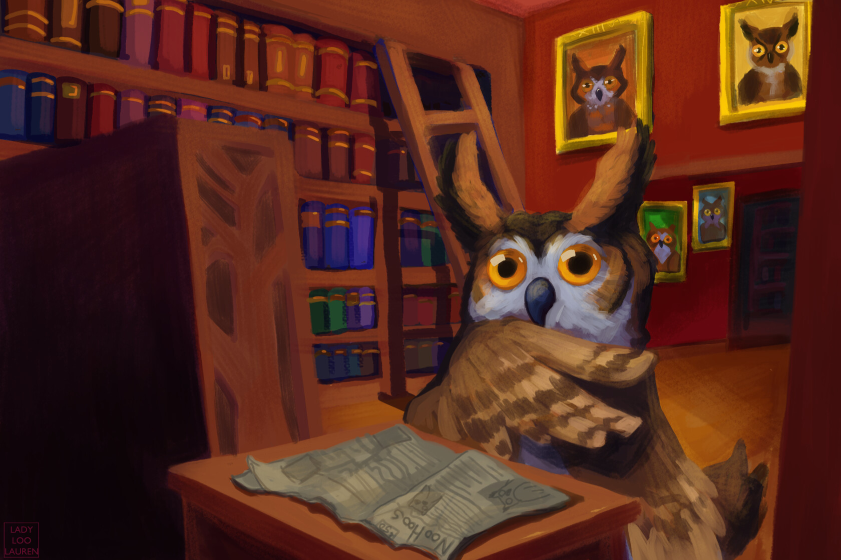 ArtStation - Owl in his Library