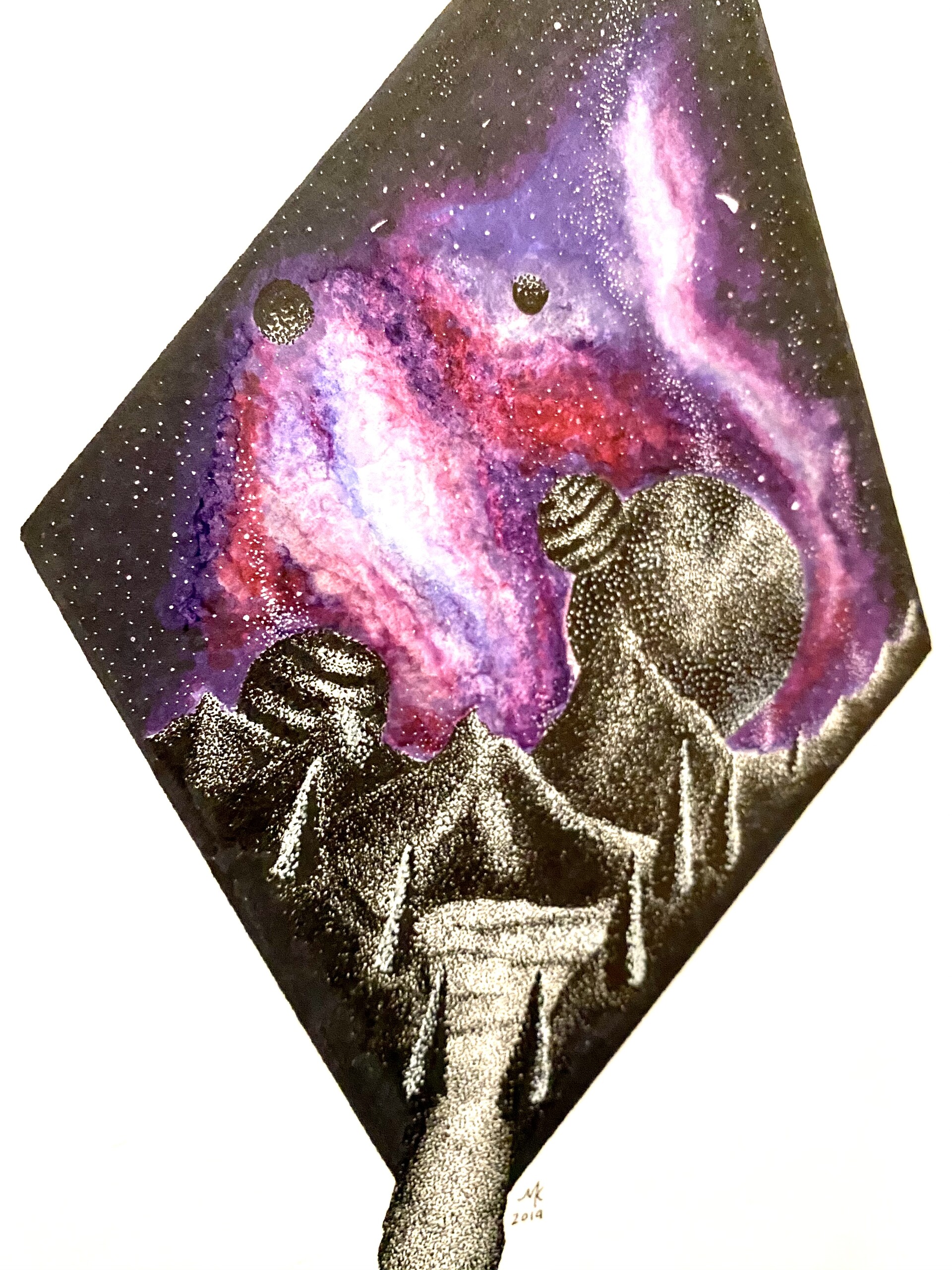 Makayla - Pen and Ink Pointillism Galaxy Drawing, Mountain and Planets ...