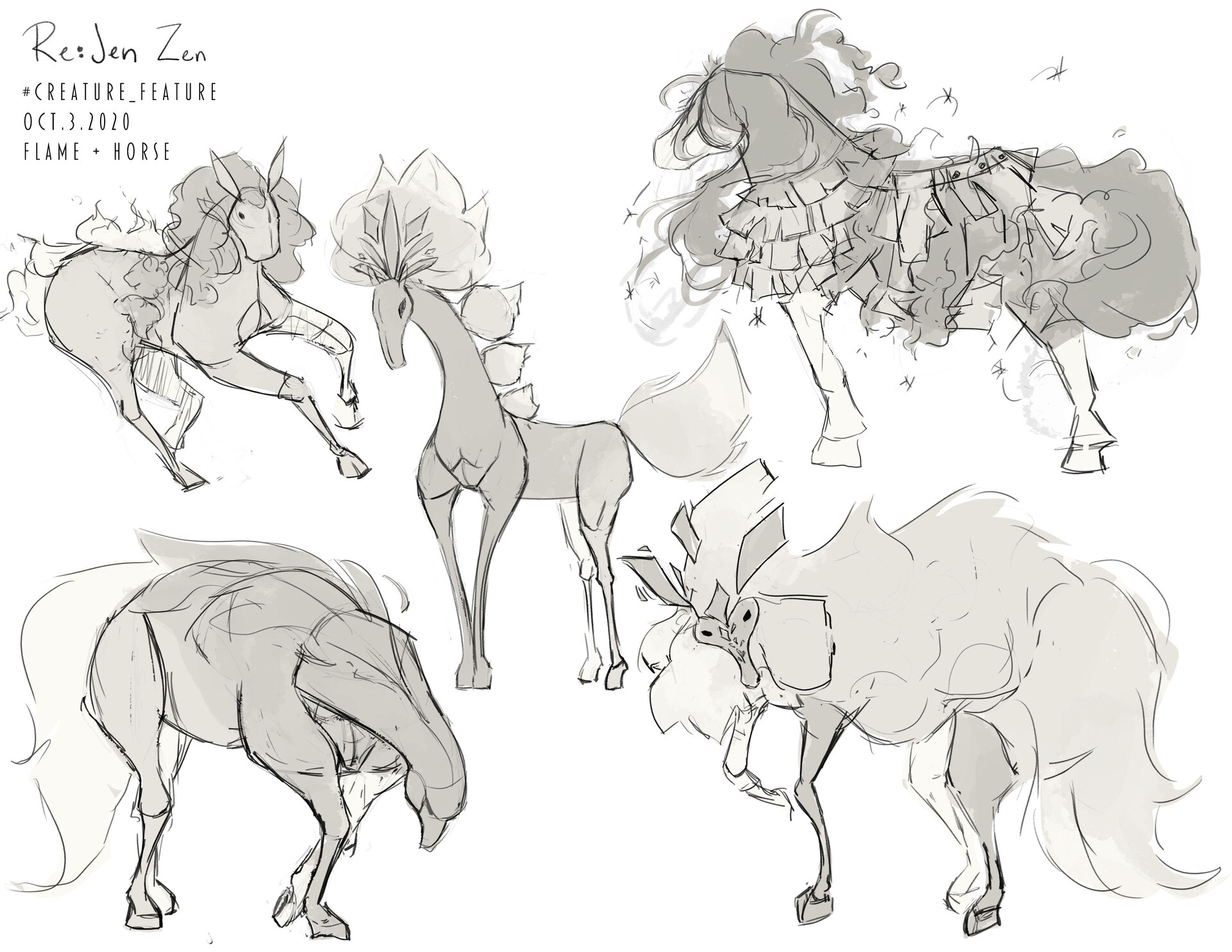 how to draw fire horses