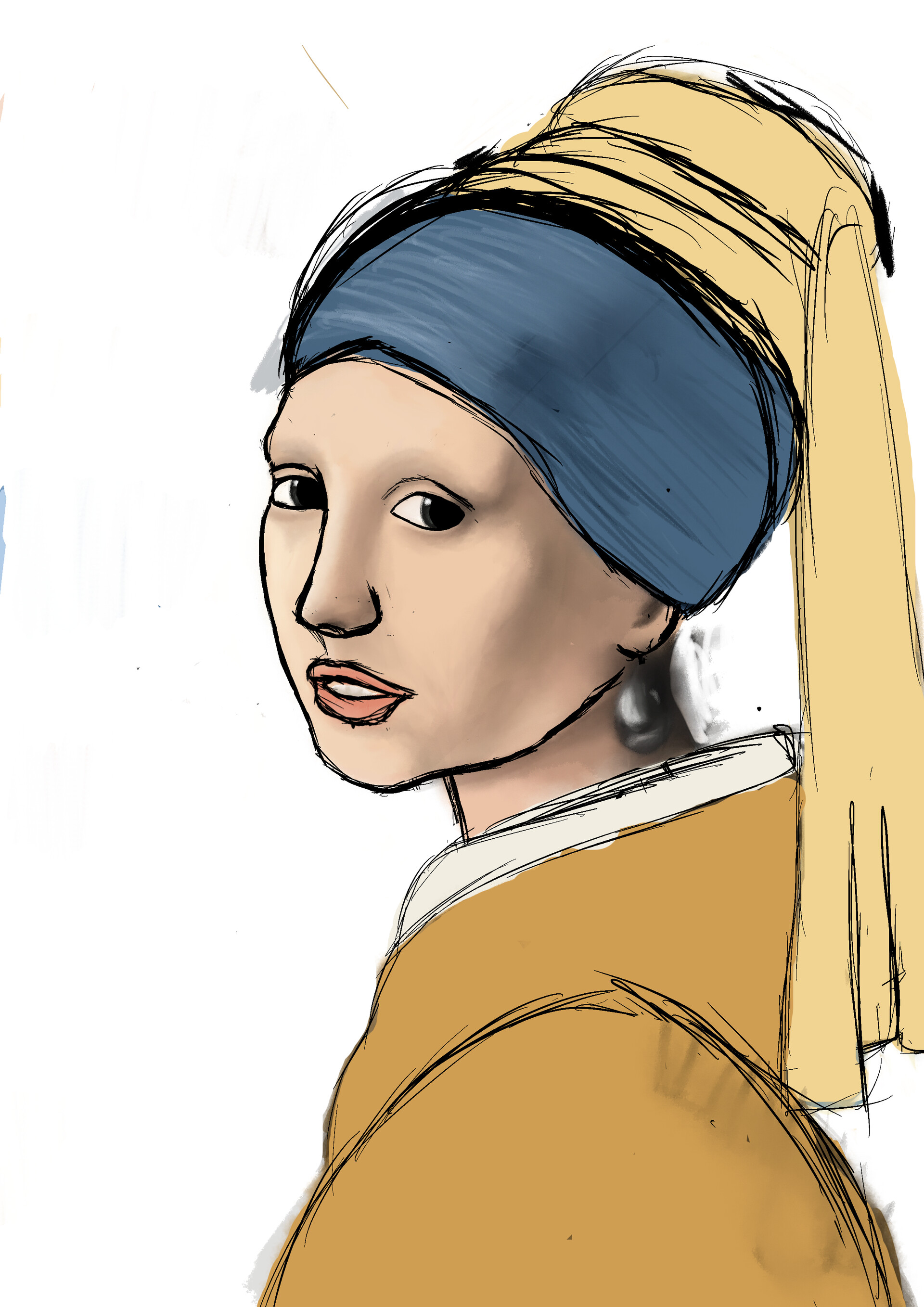 how to draw girl with a pearl earring