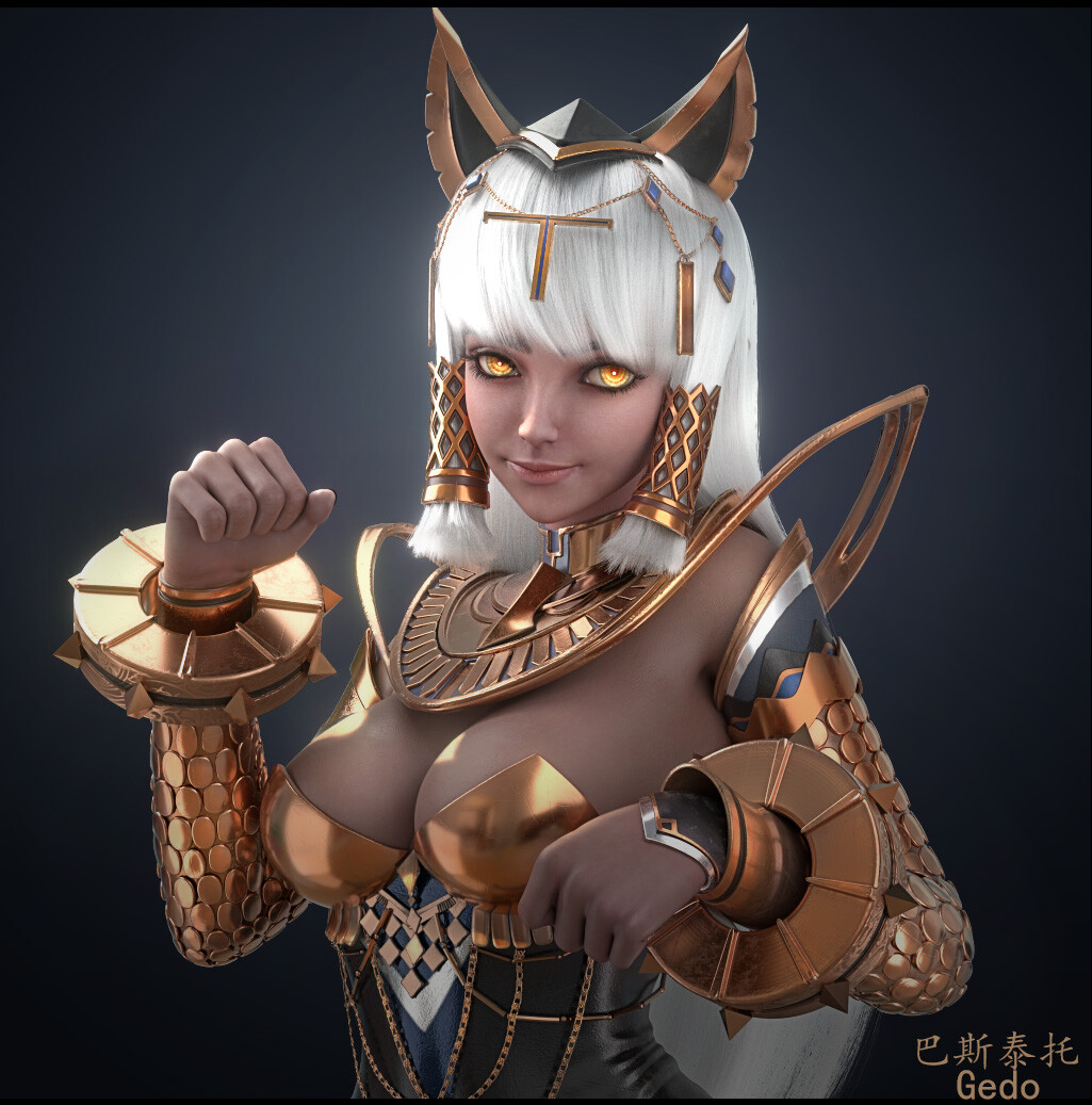 ArtStation - 3D character beautiful gril ;3d female ;DNF;Bastet;3d model.