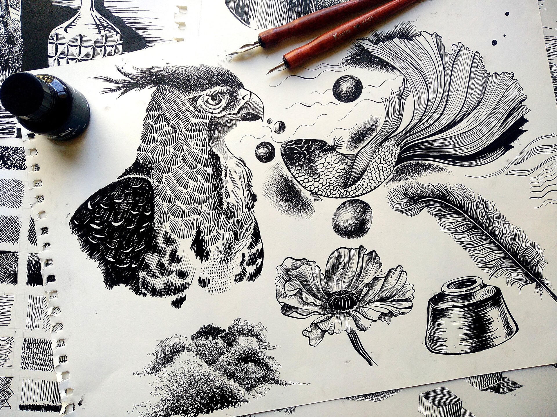 ArtStation - Pen&Ink practice Compositions