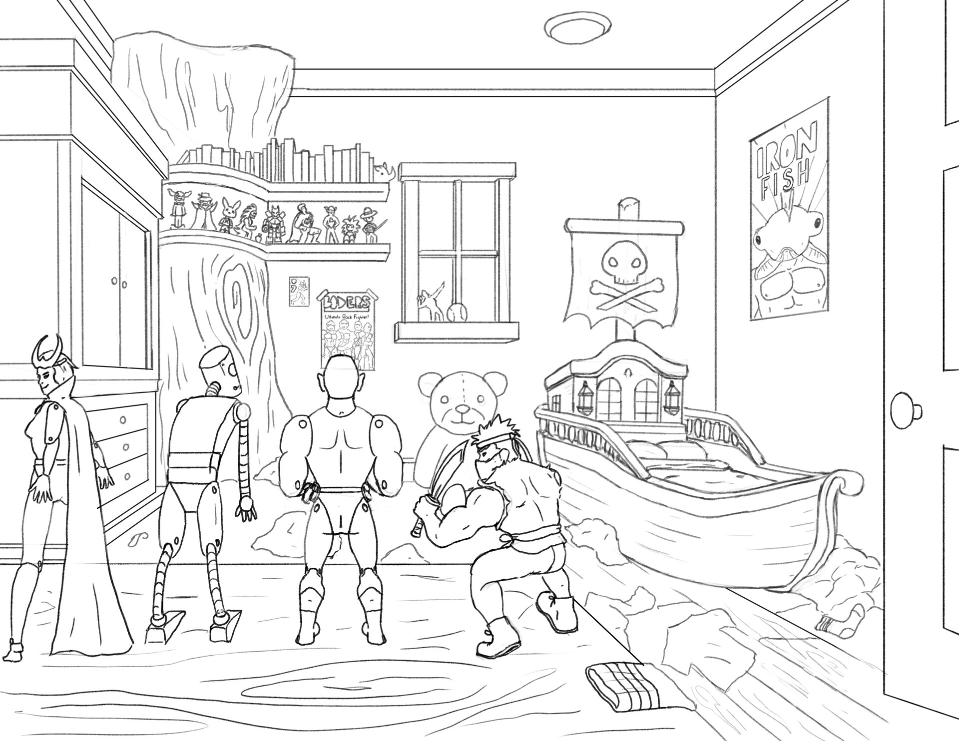 ArtStation - fantasy bedroom line art design