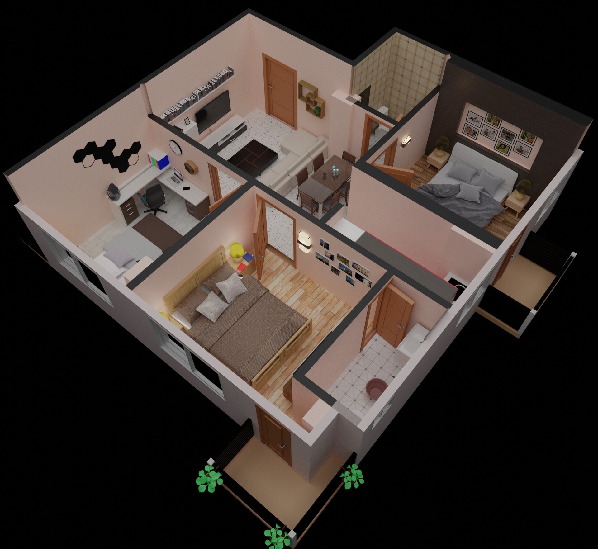 ArtStation - Flat Floor Plan 3d render