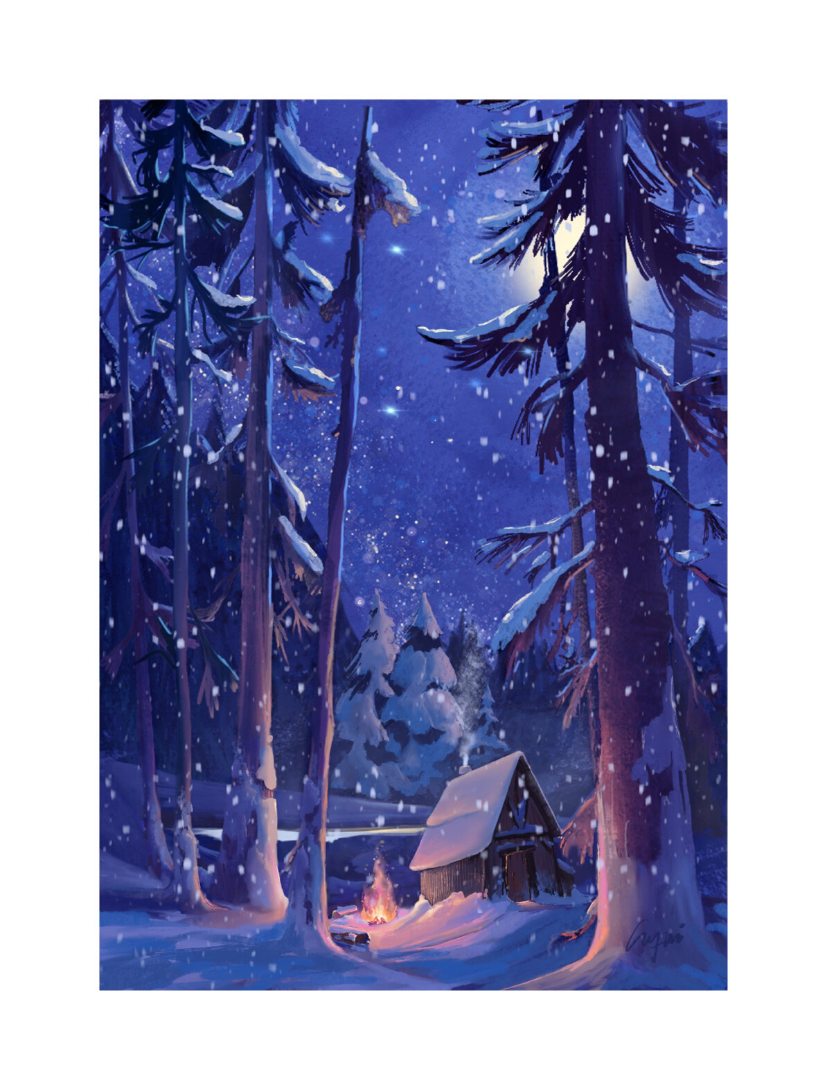 ArtStation - Starry snowy night