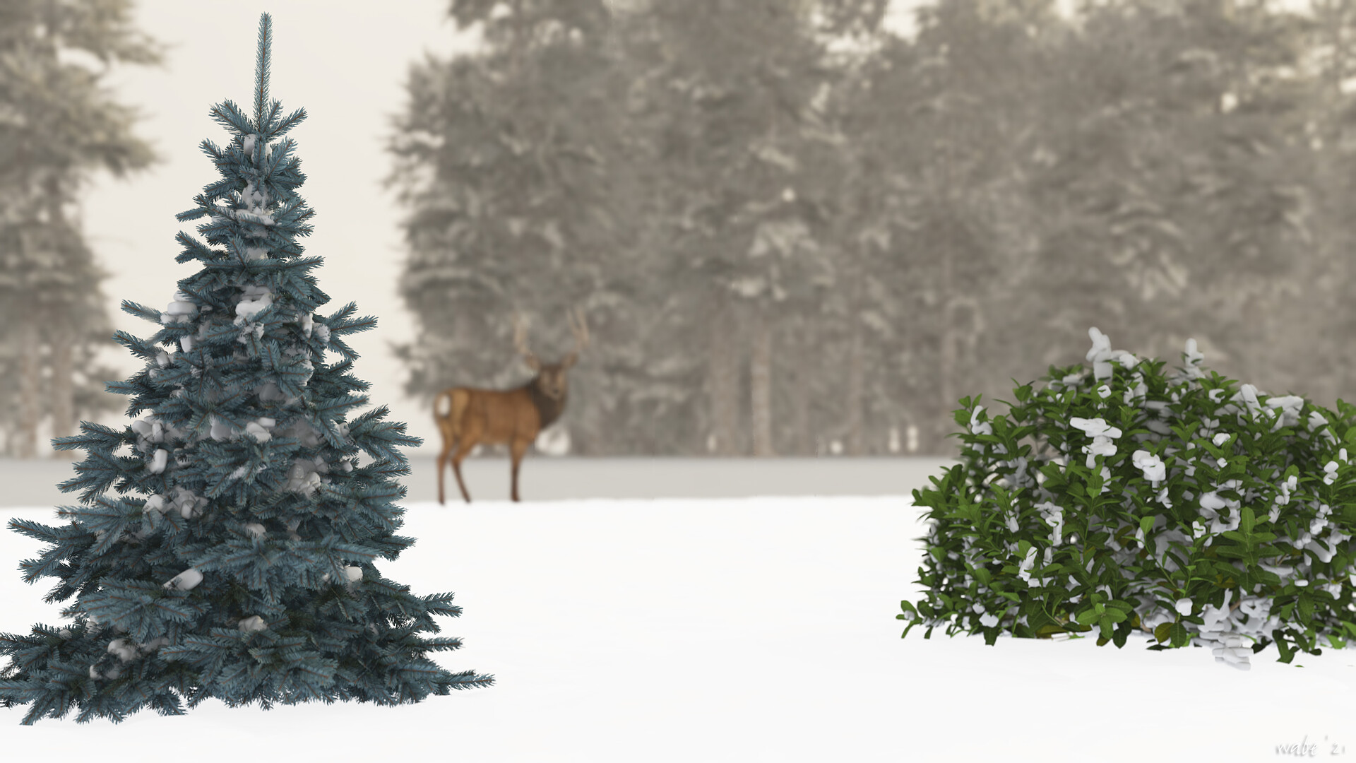 ArtStation - Snow covered conifer