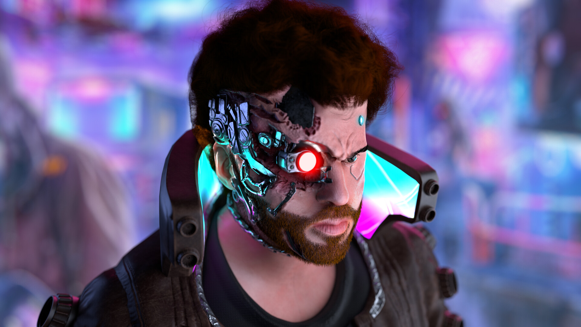ArtStation - Cyberpunk Themed Self-portrait Project