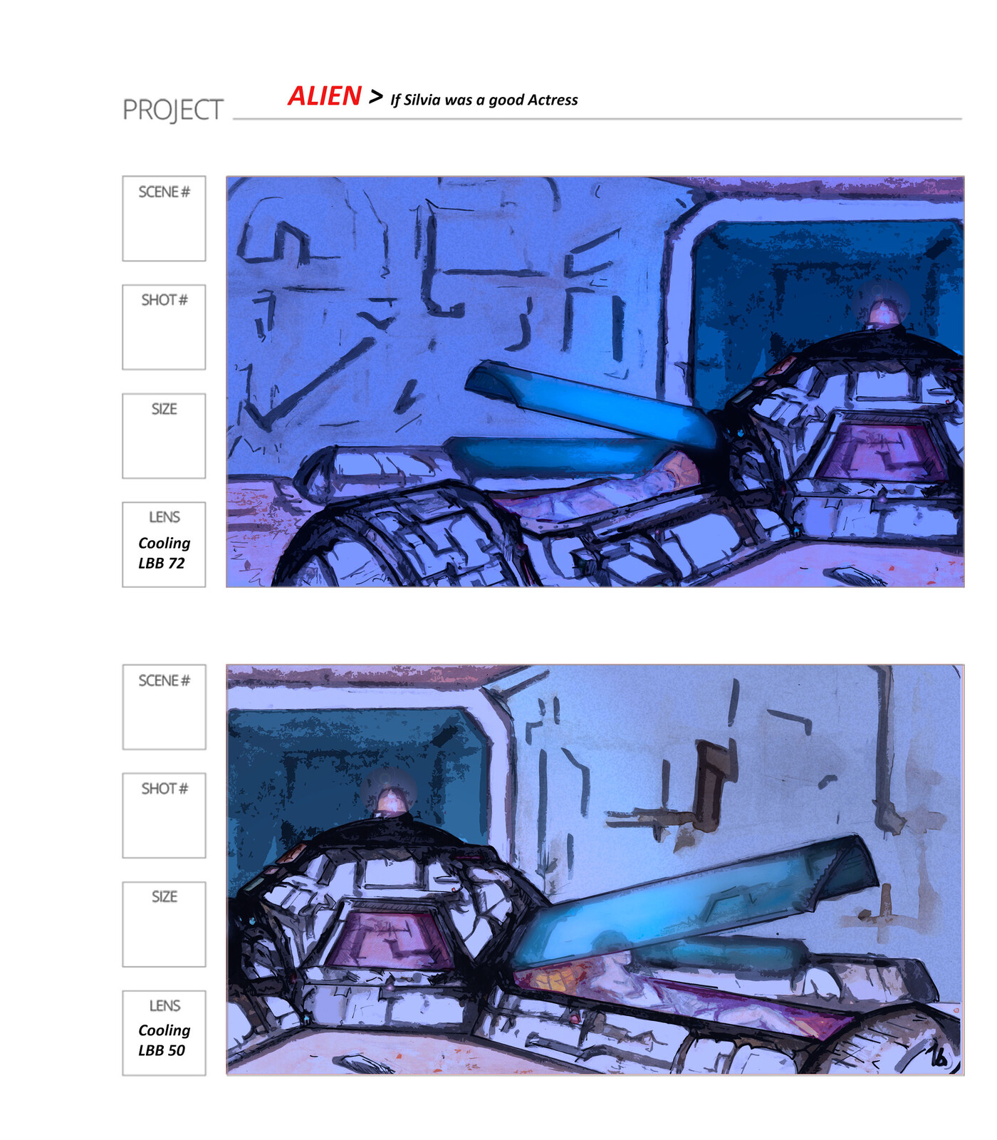 Vincent Saint-cyr - Alien Revisited - Storyboard panel 1 to 4