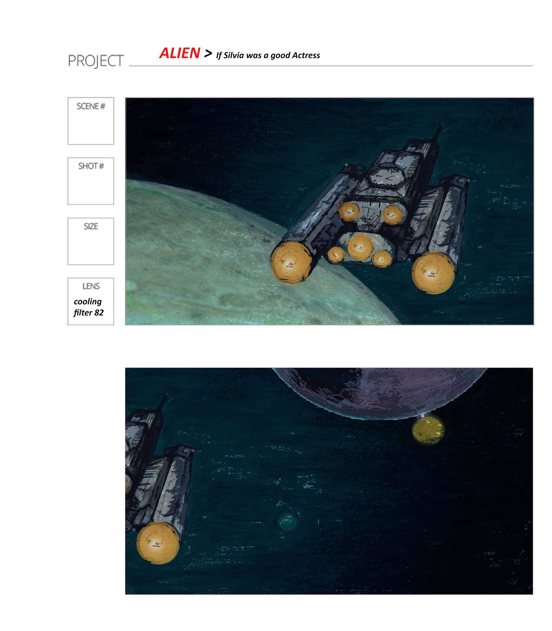 Vincent Saint-cyr - Alien Revisited - Storyboard panel 1 to 4