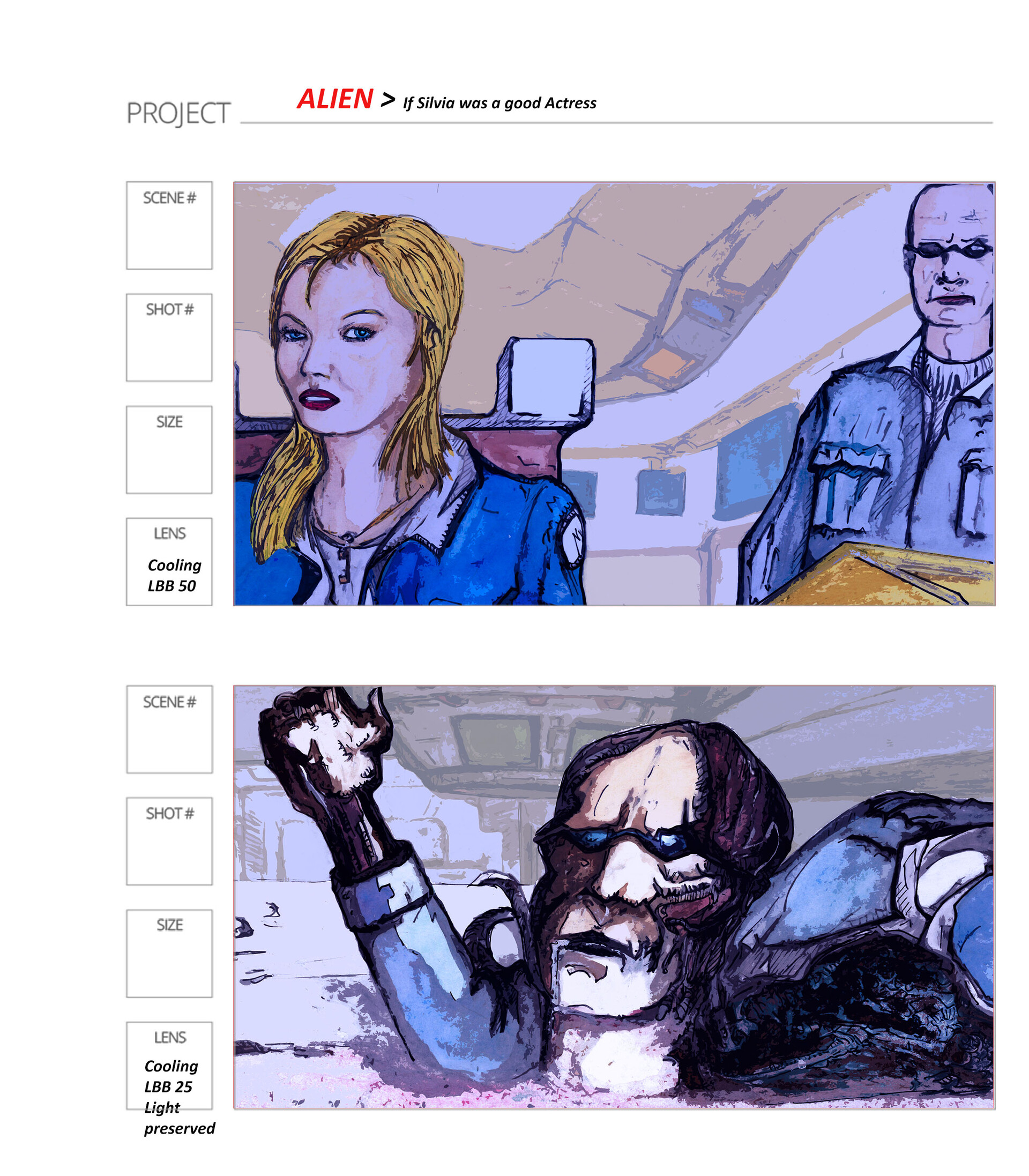 Vincent Saint-cyr - Alien revisited - Storyboard panel 10 to 14