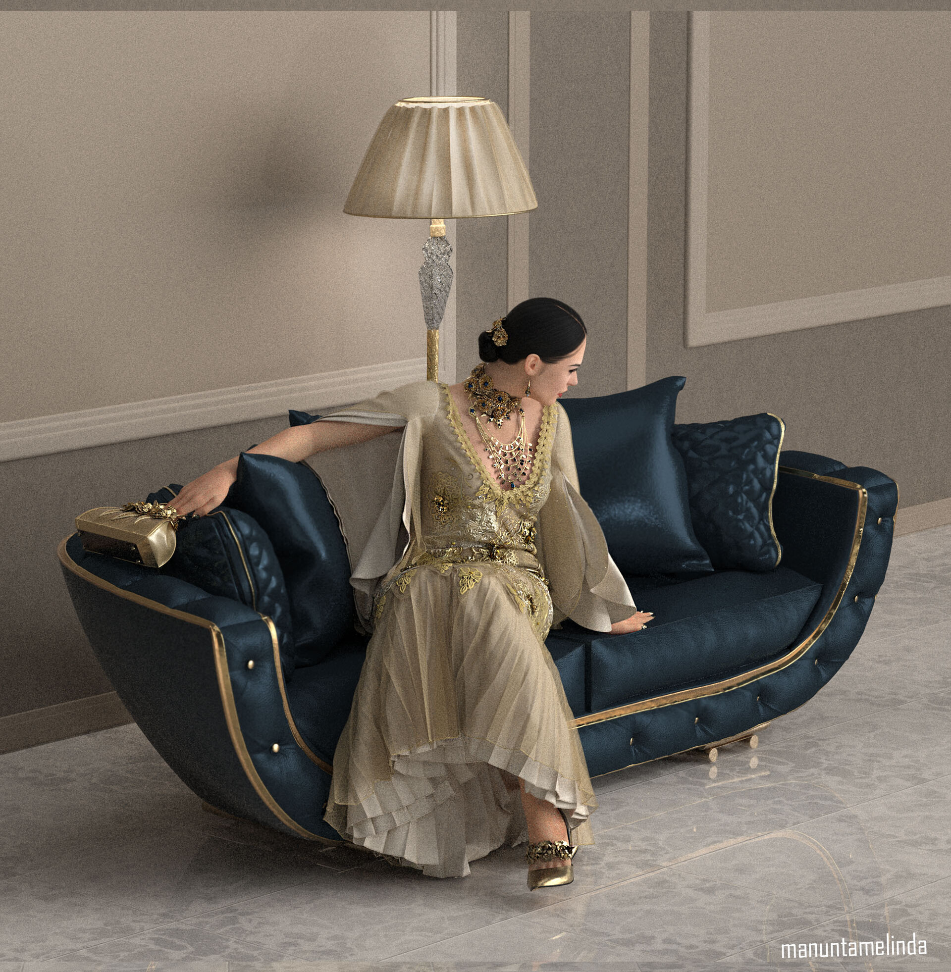 Melinda Manunta - Full 3d image with sofa.