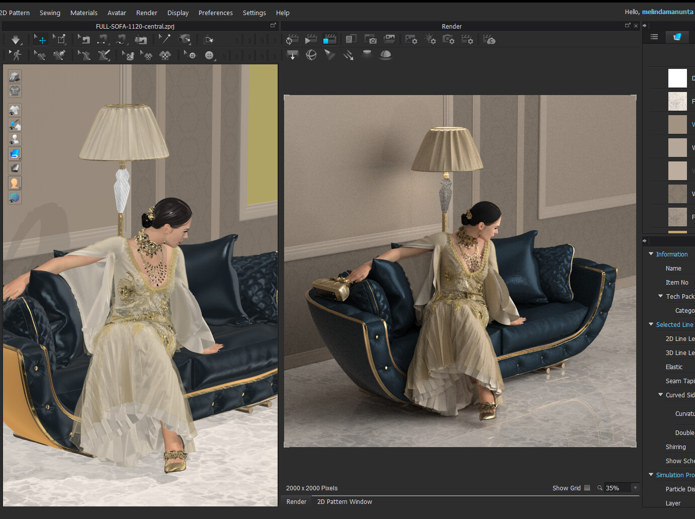 Melinda Manunta - Full 3d image with sofa.