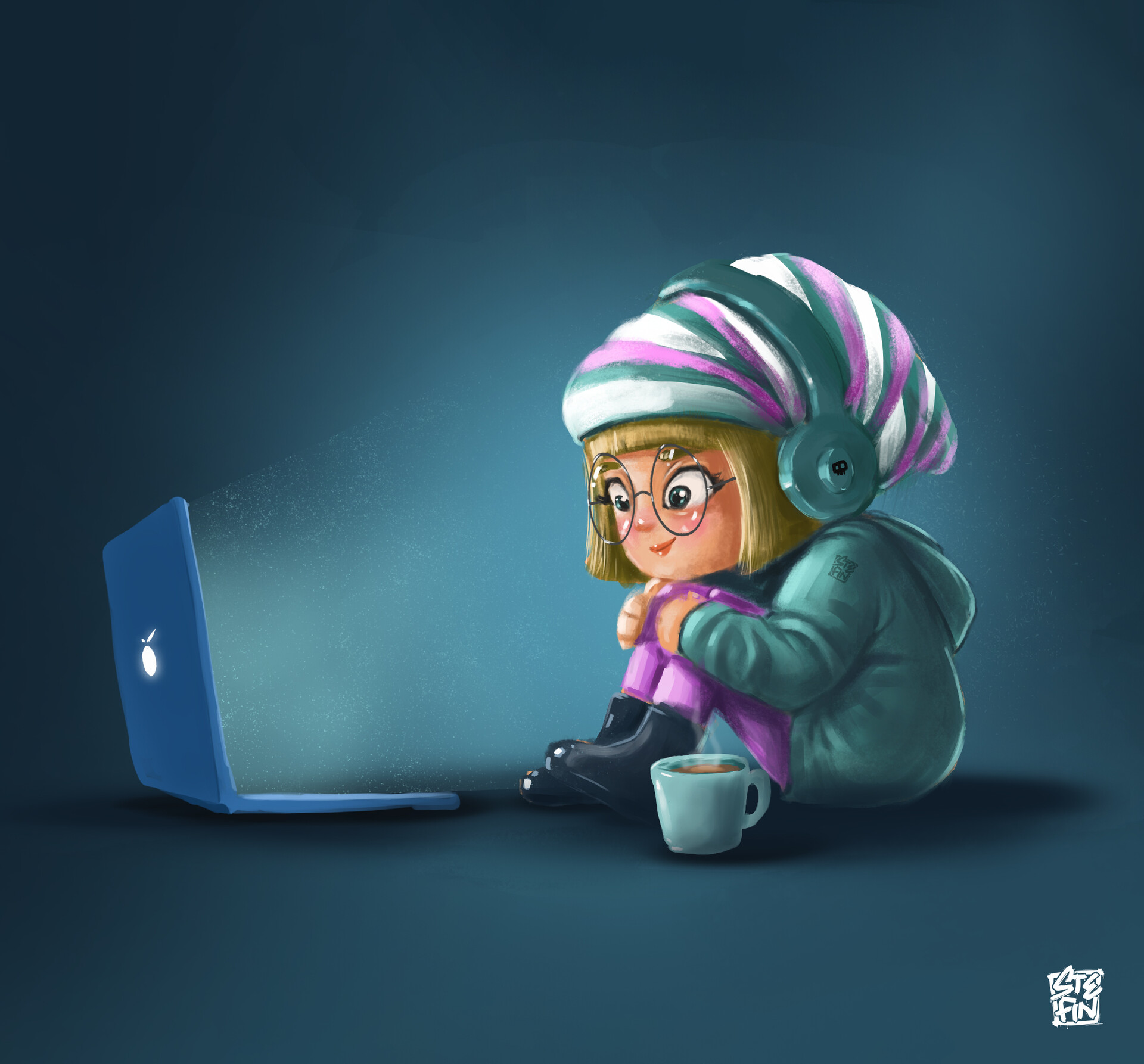 Artstation Girl Looking At The Laptop
