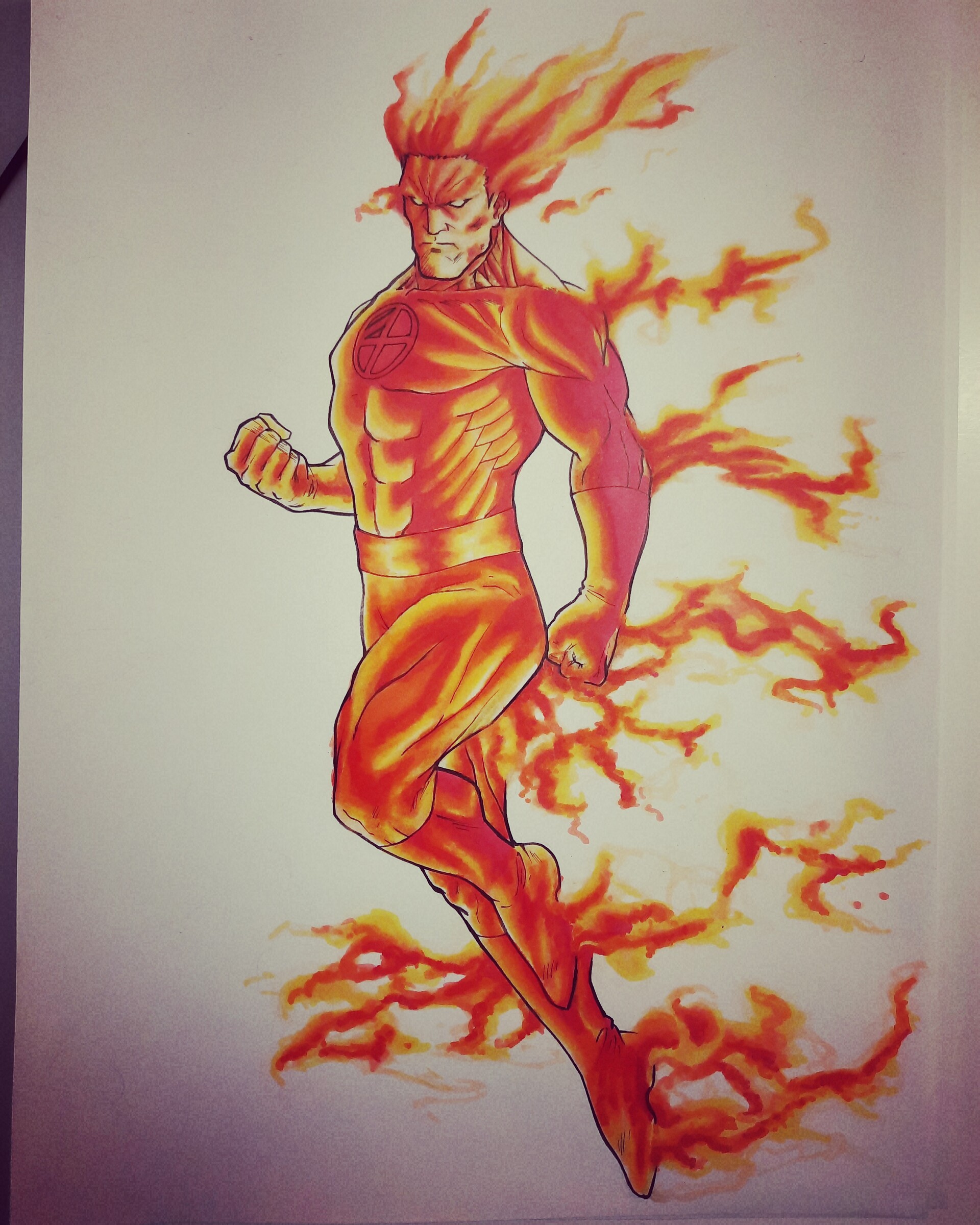 ArtStation - Human torch, Johnny Storm, A4 paper colored with winsor ...