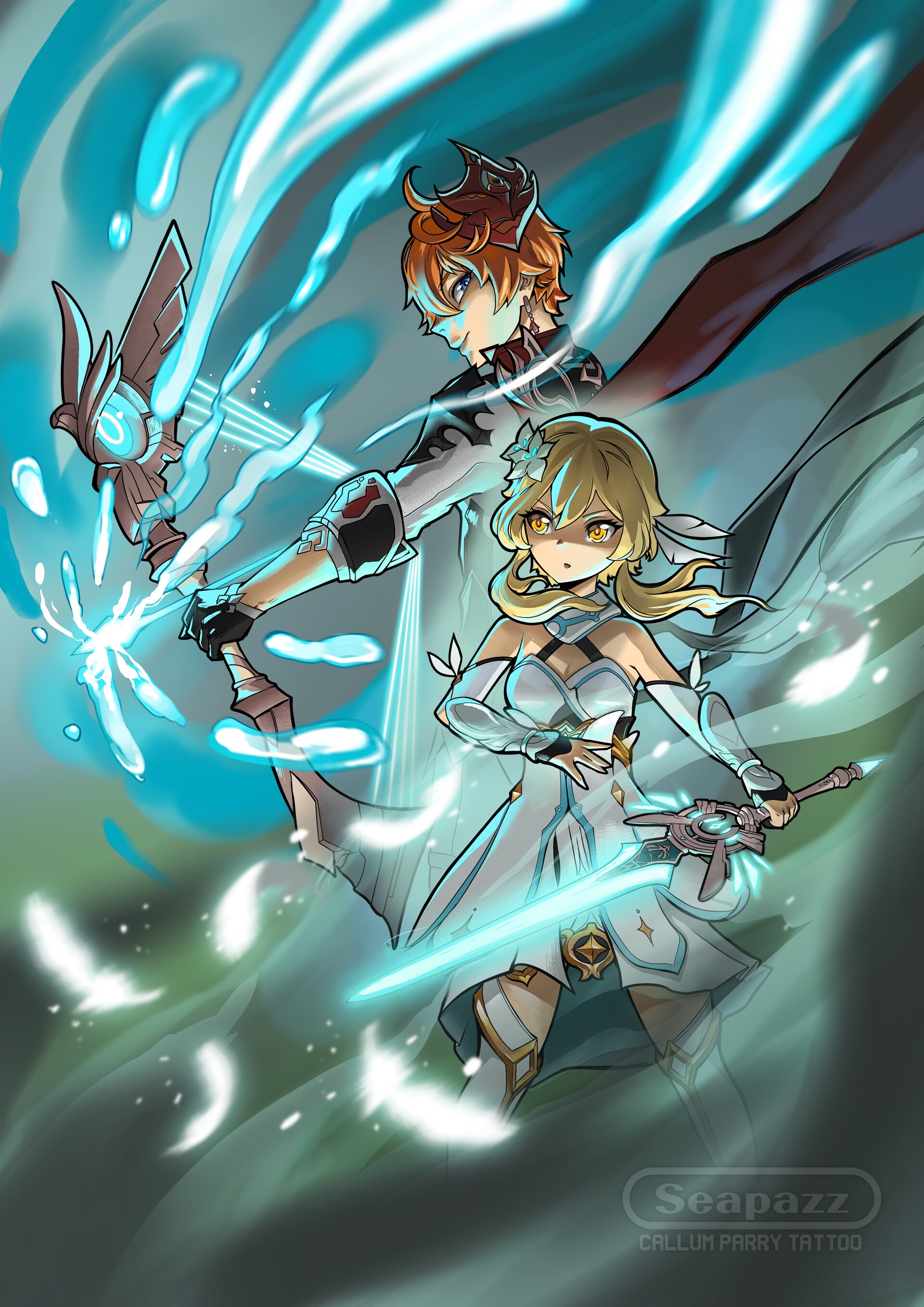 ArtStation - Genshin Impact, Childe + the traveler (commission)