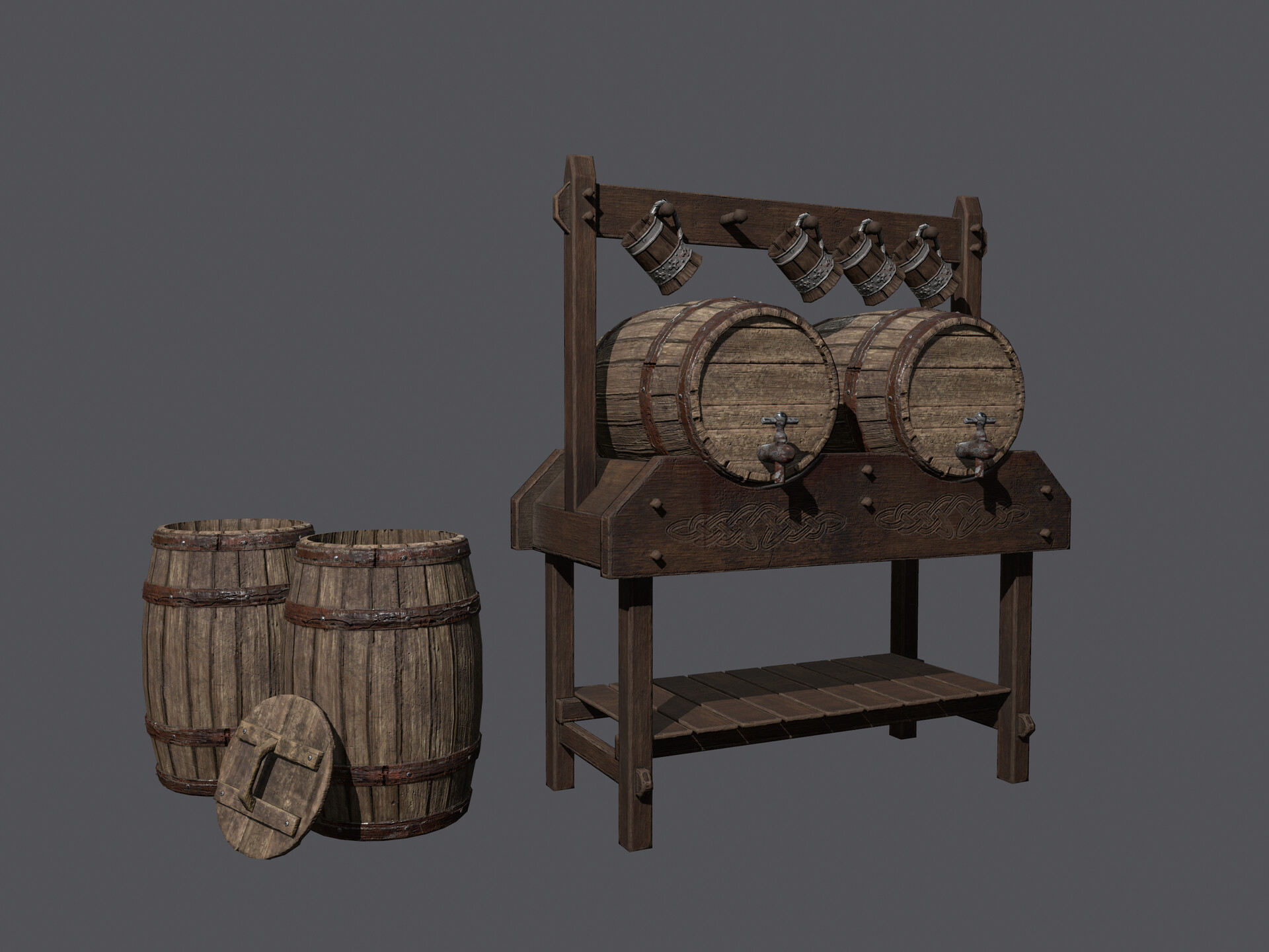 ArtStation - Medieval barrels and stand