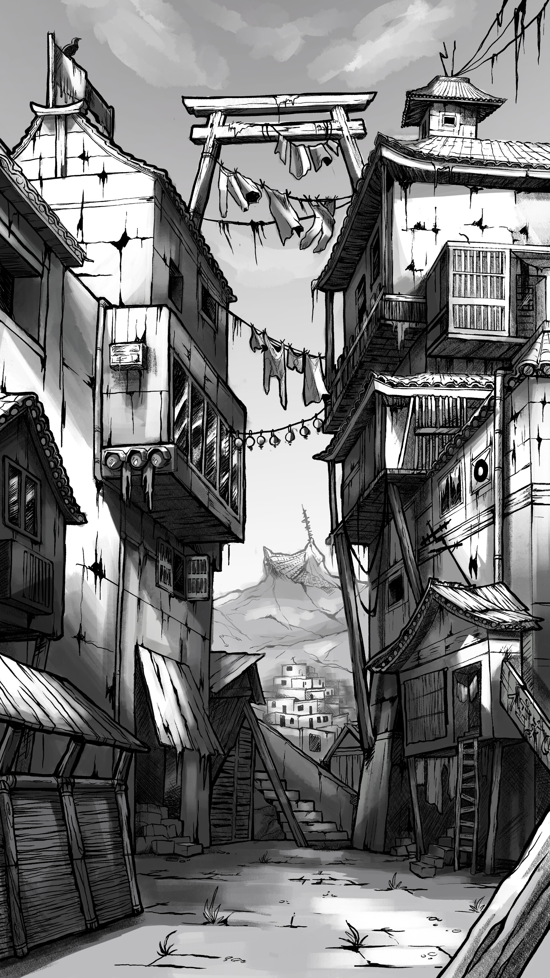 ArtStation - Linework: Japanese fantasy slums