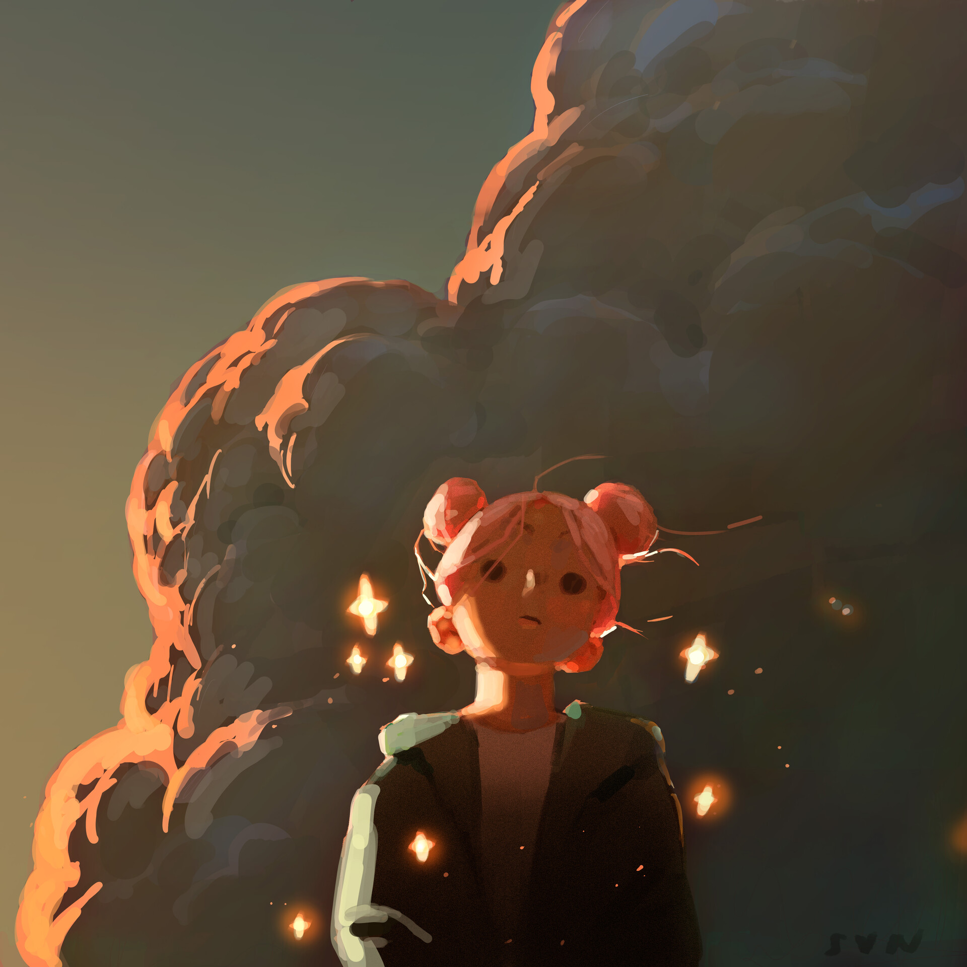ArtStation - A girl and a Cloud at Night