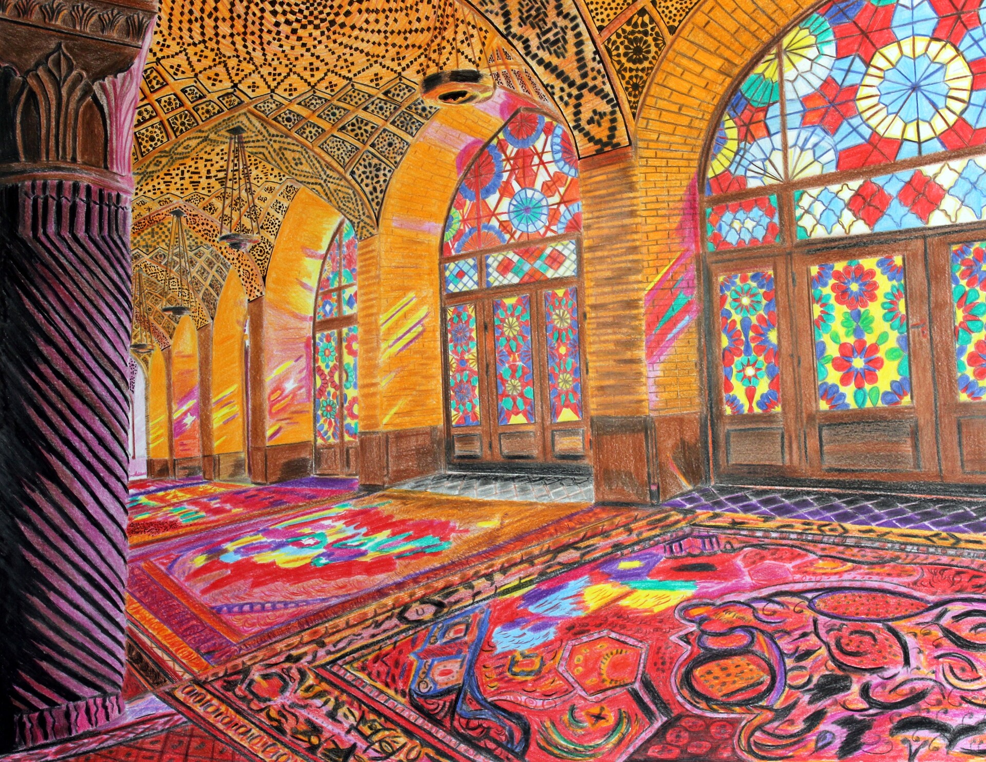ArtStation - Nasir Ol Molk Mosque Color Drawing