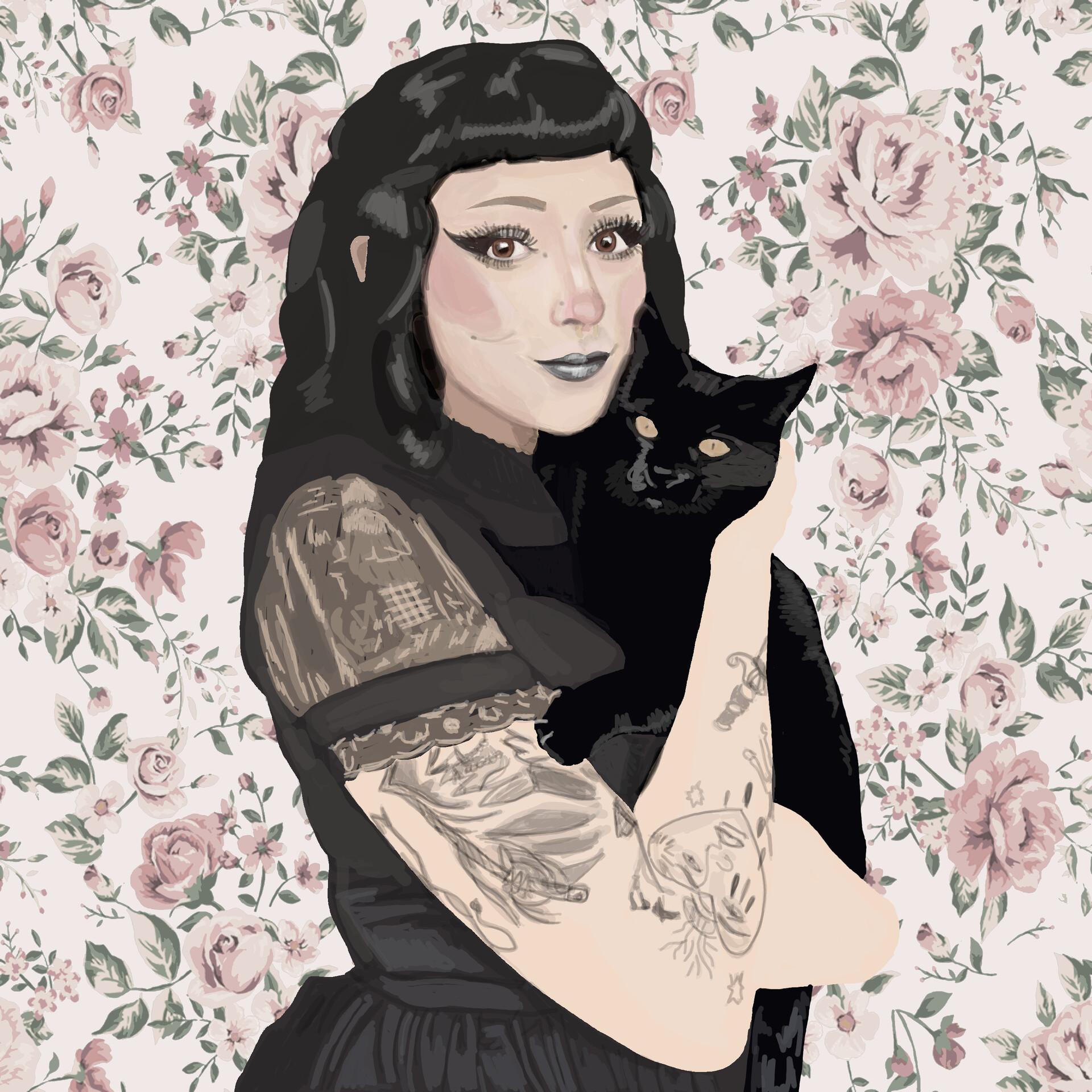 ArtStation - Goth Girl and Cat