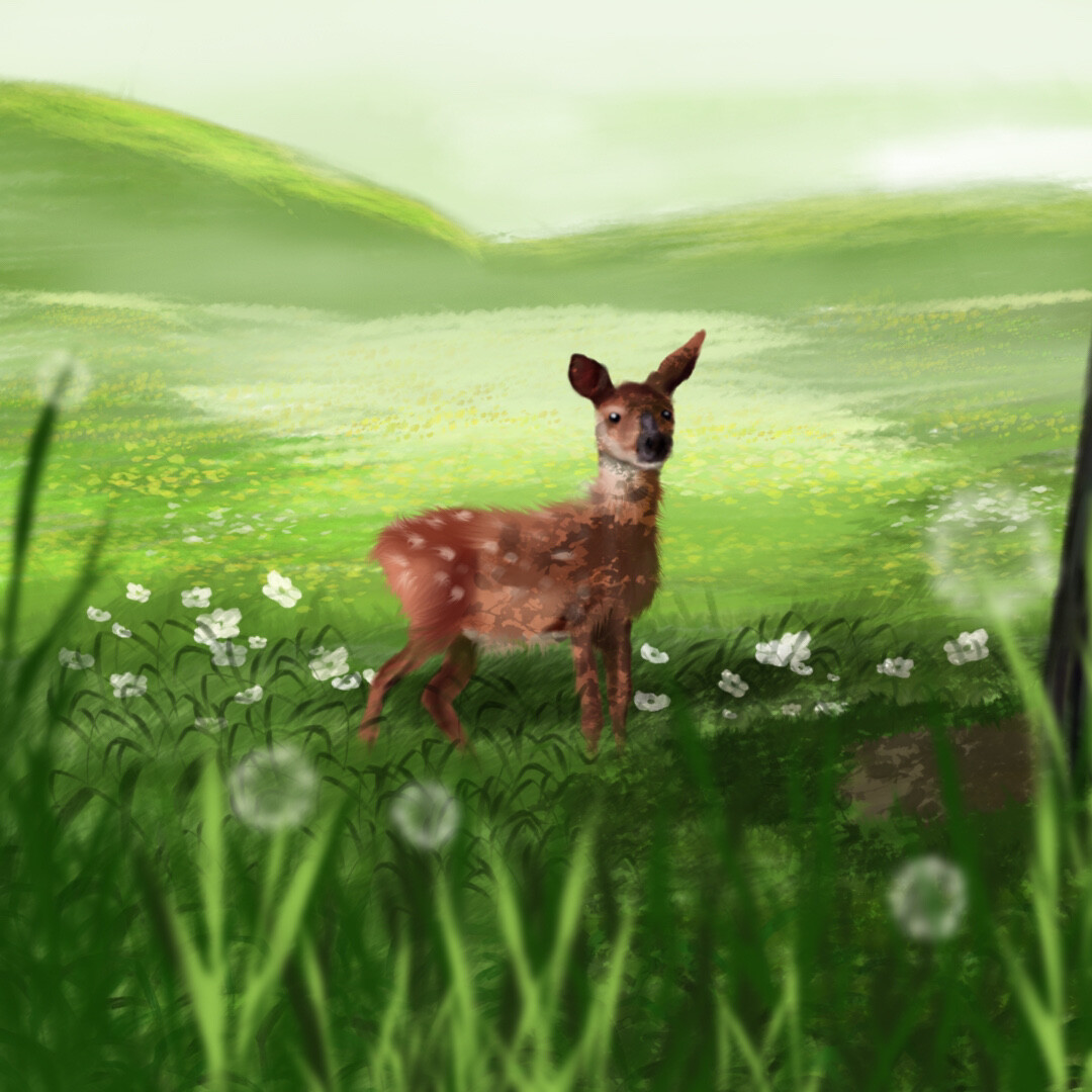 ArtStation - Deer in plain field