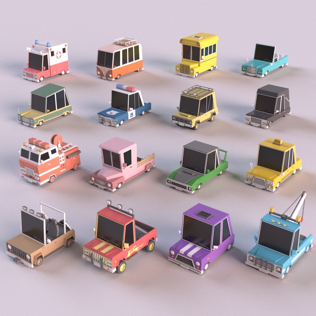 ArtStation - Lowpoly Cartoon Cars