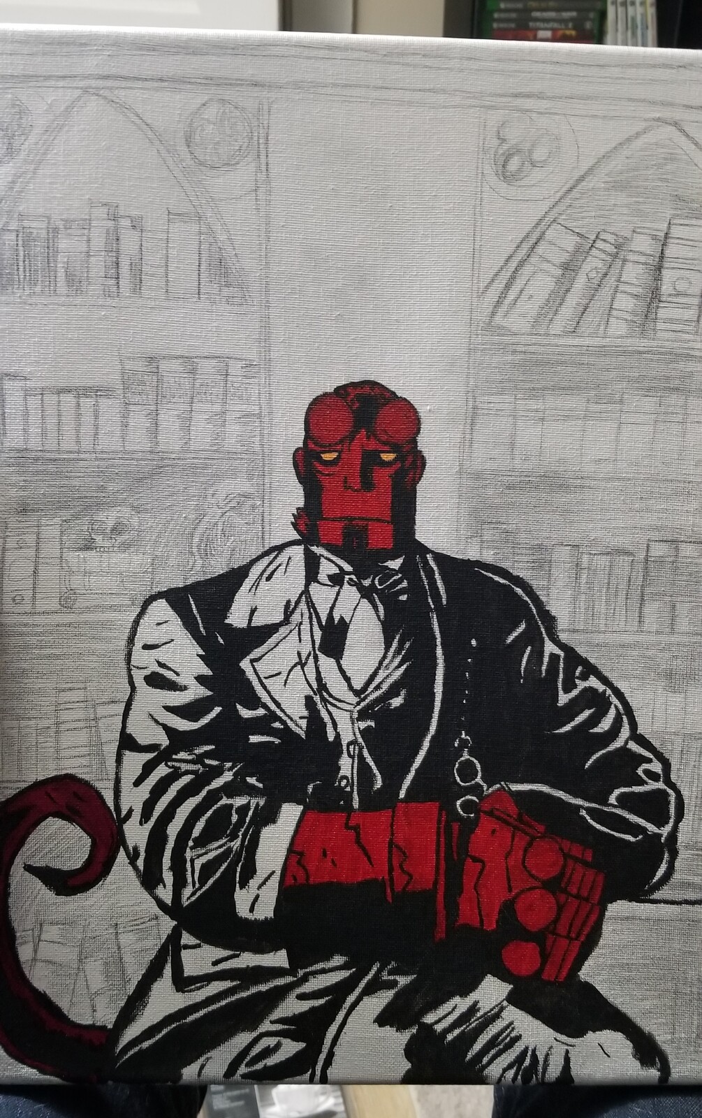 Wolfkin Designs - Hellboy 18x14 Canvas Painting