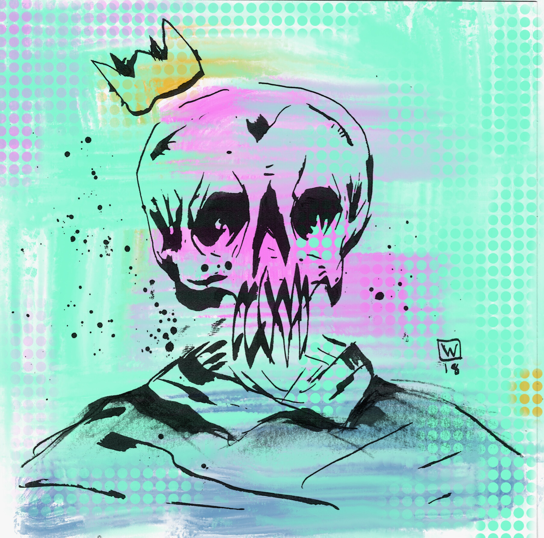 ArtStation - Skull-ink drawing with digital color