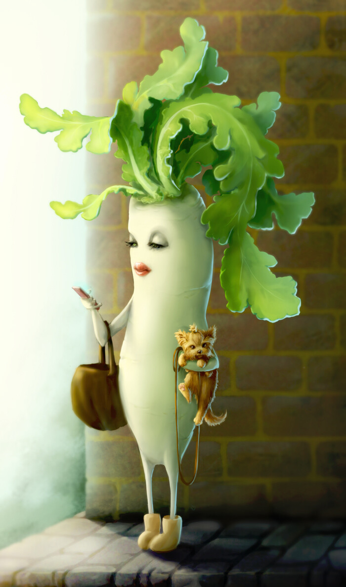 ArtStation - Daikon walking with her dog.