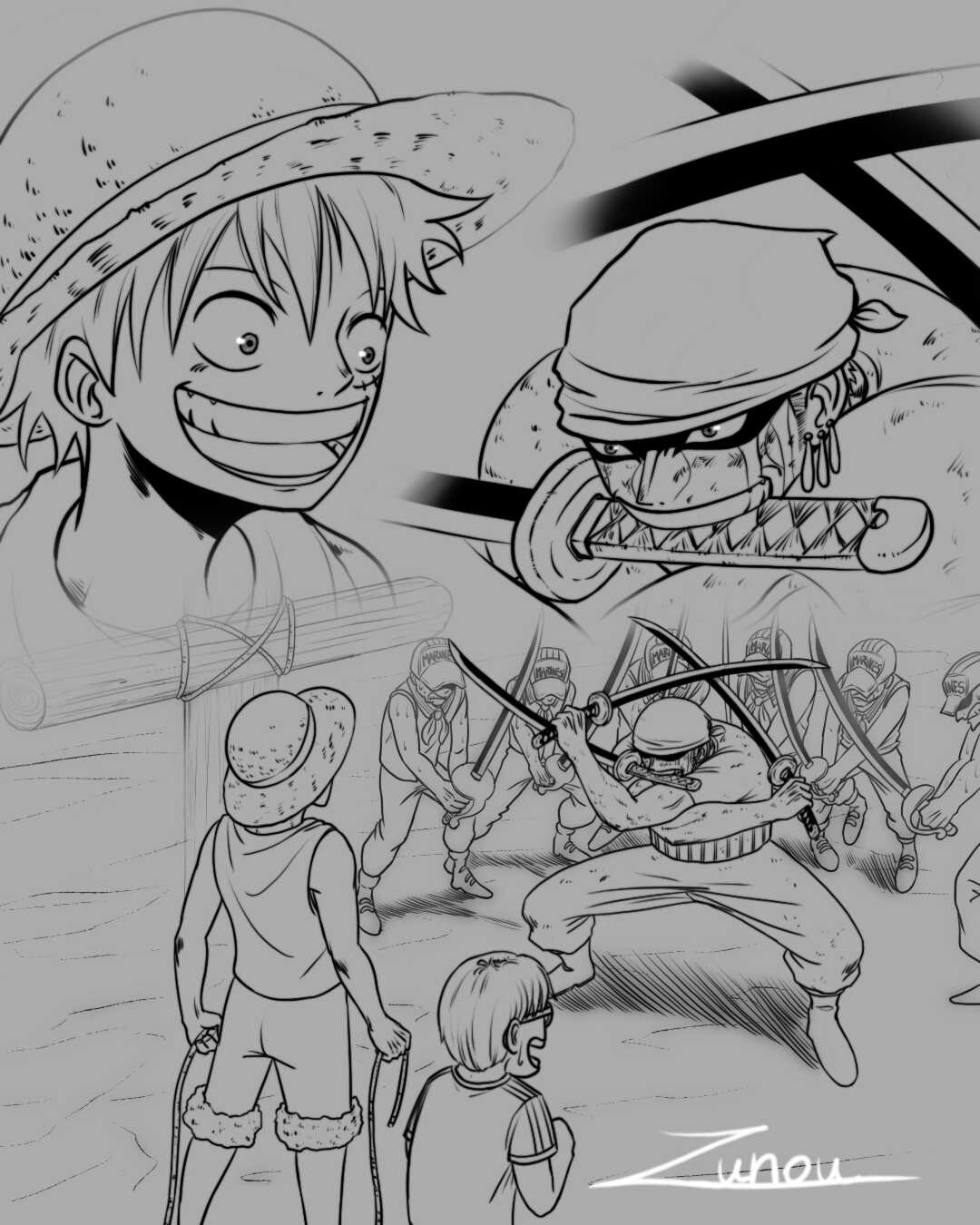 one piece coloring pages luffy and zoro