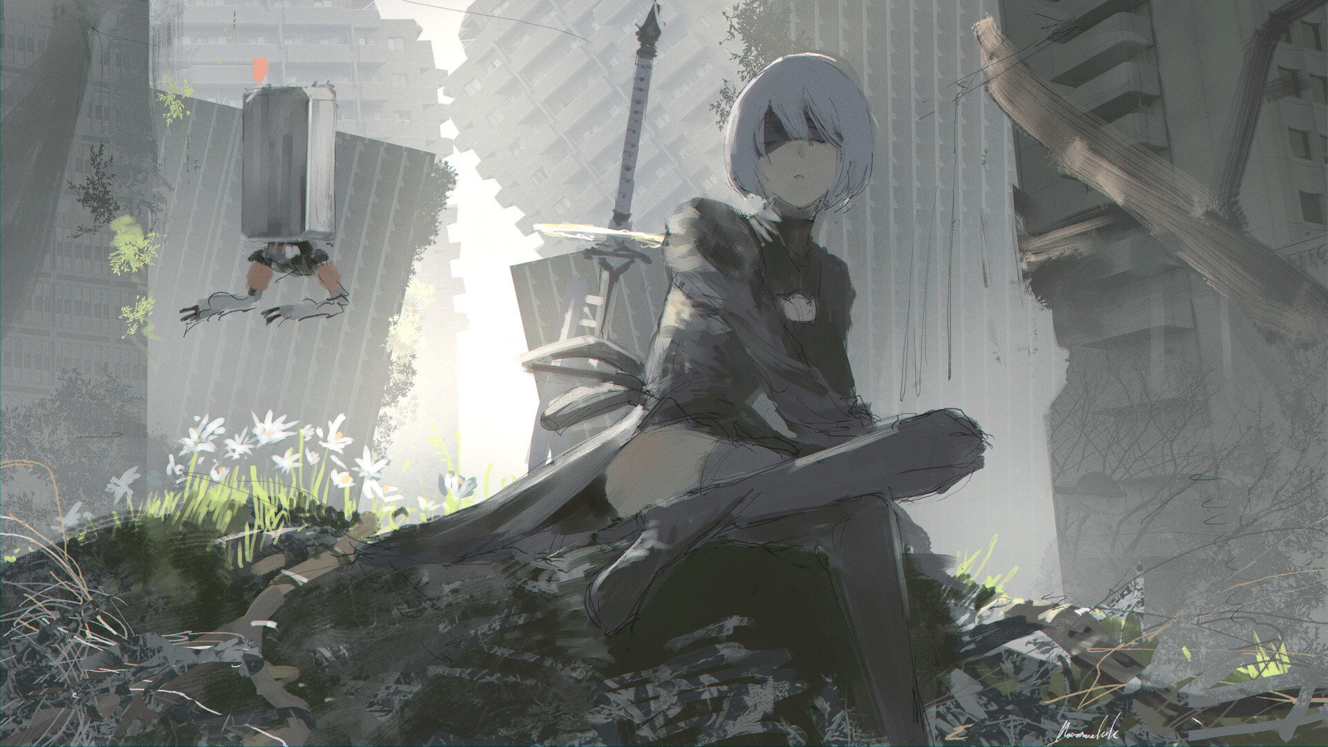ArtStation - 2B and the Ruins