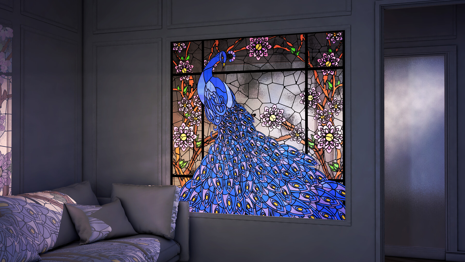 Manon Devaux - Peacock shaped stained glass