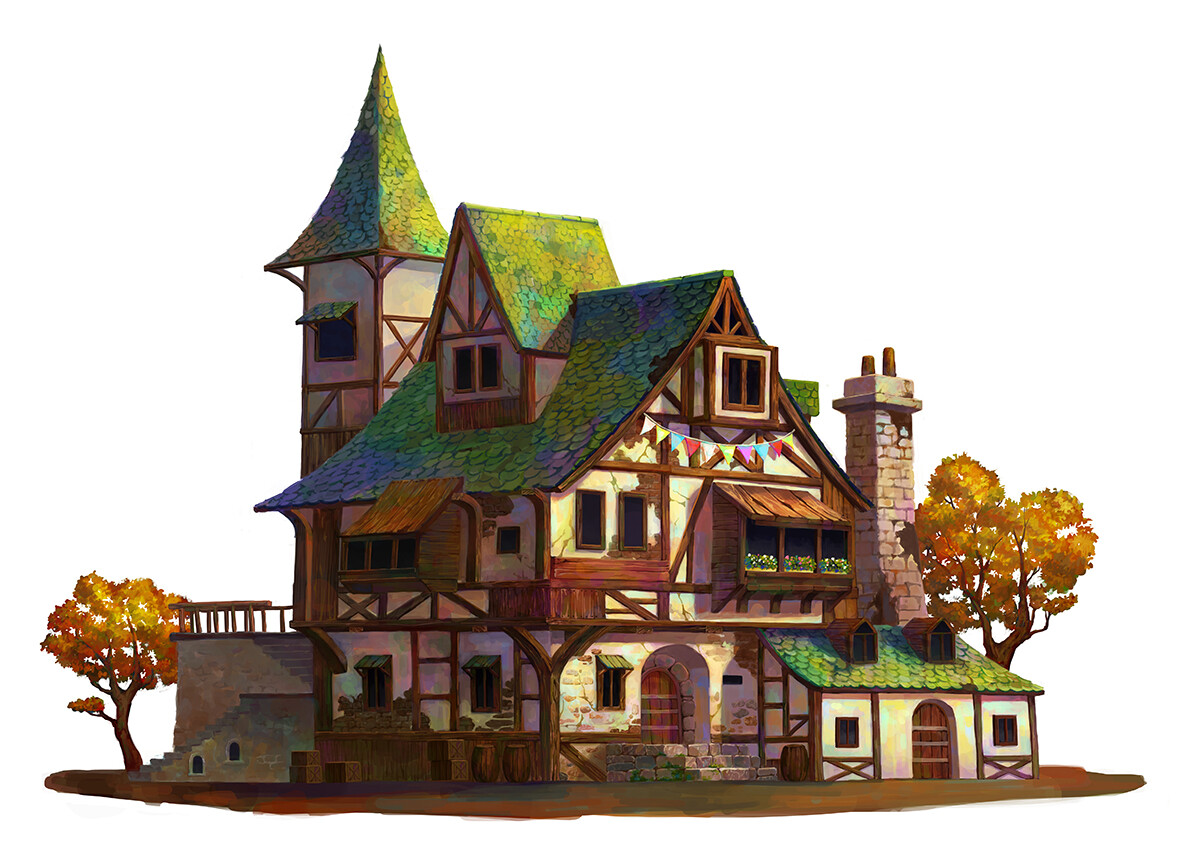 ArtStation - Green roof medieval house