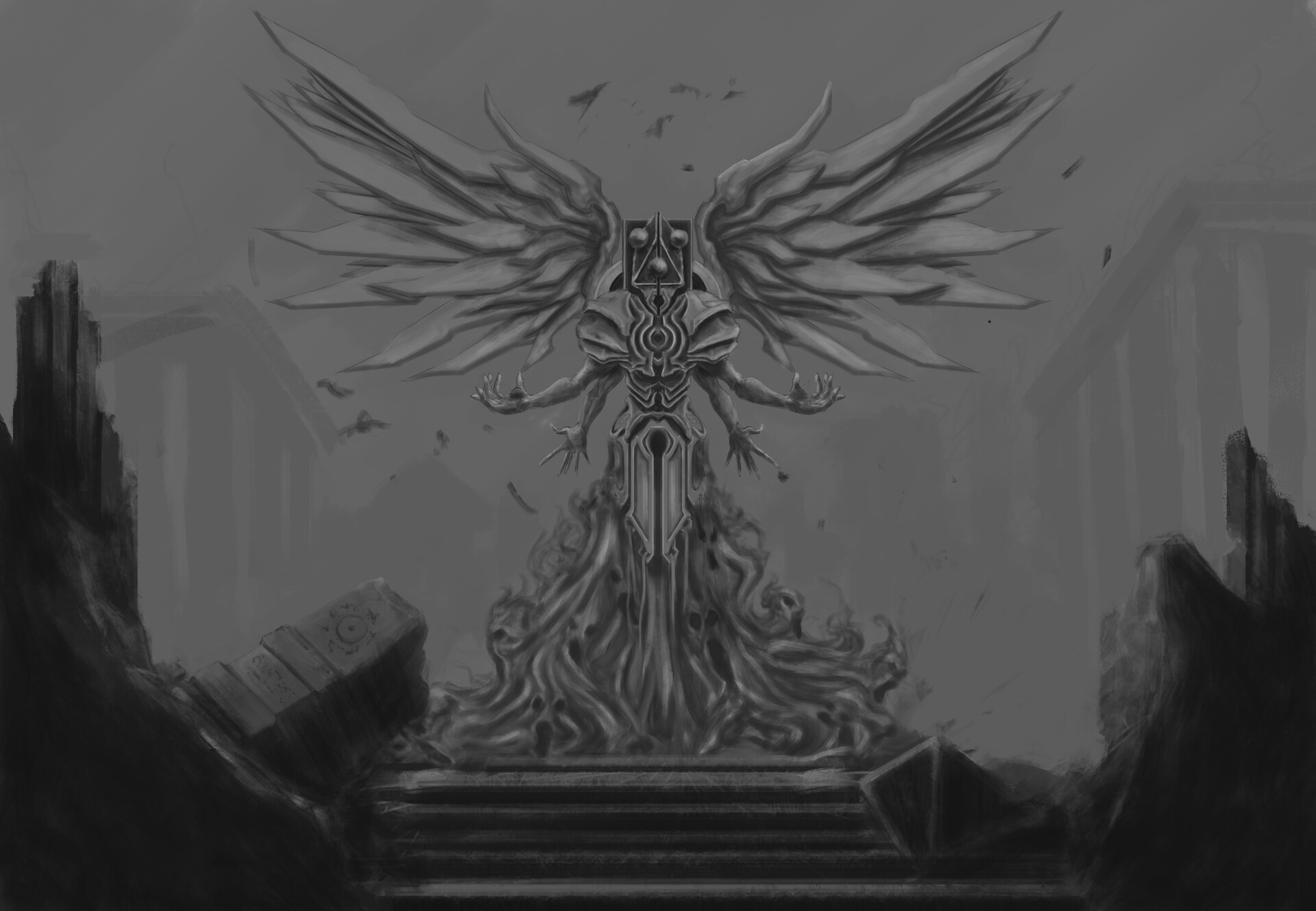 ArtStation - Weird seraph in the ruins MTG thingy idea