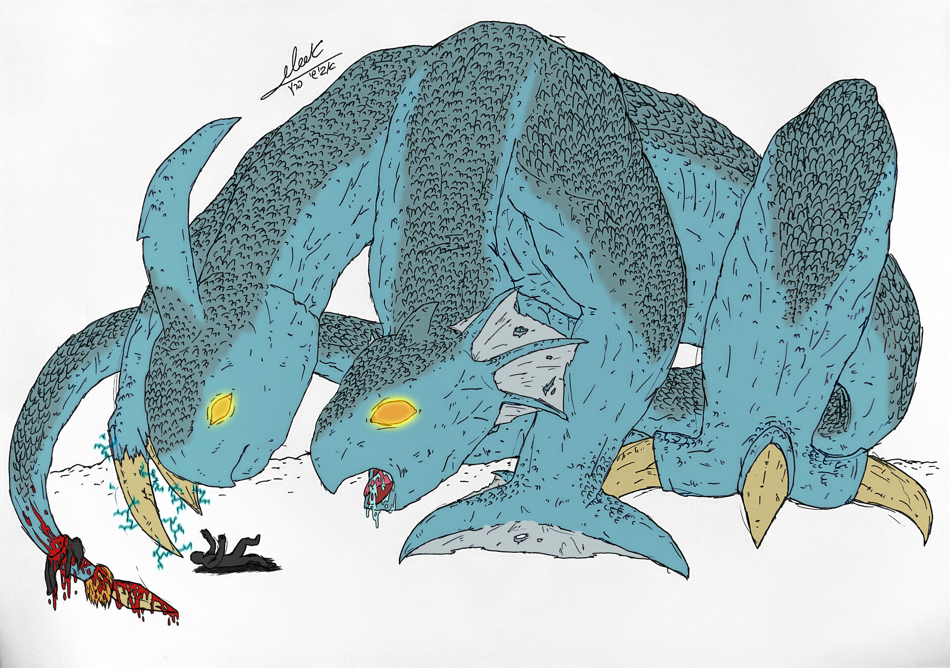 two headed animals drawing